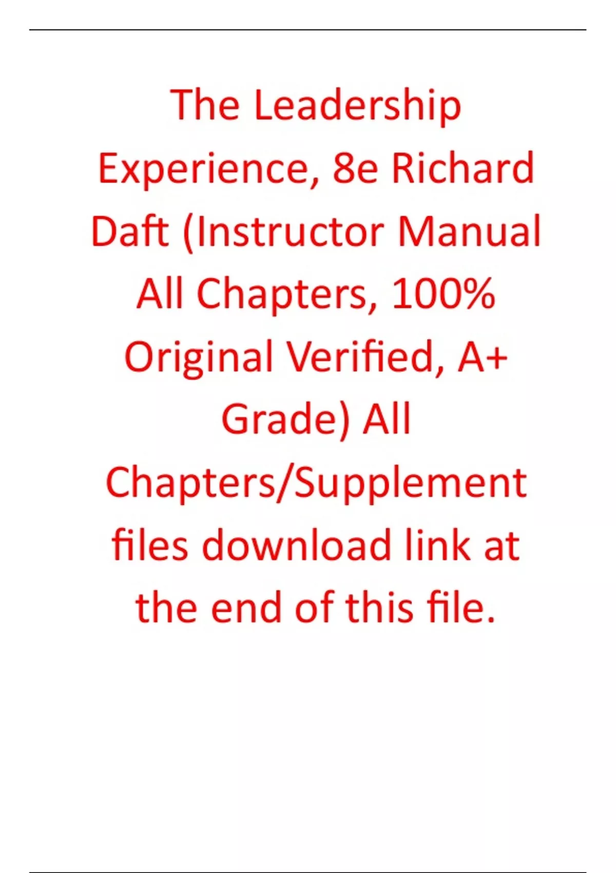 Instructor Manual For The Leadership Experience 8th Edition By Richard ...
