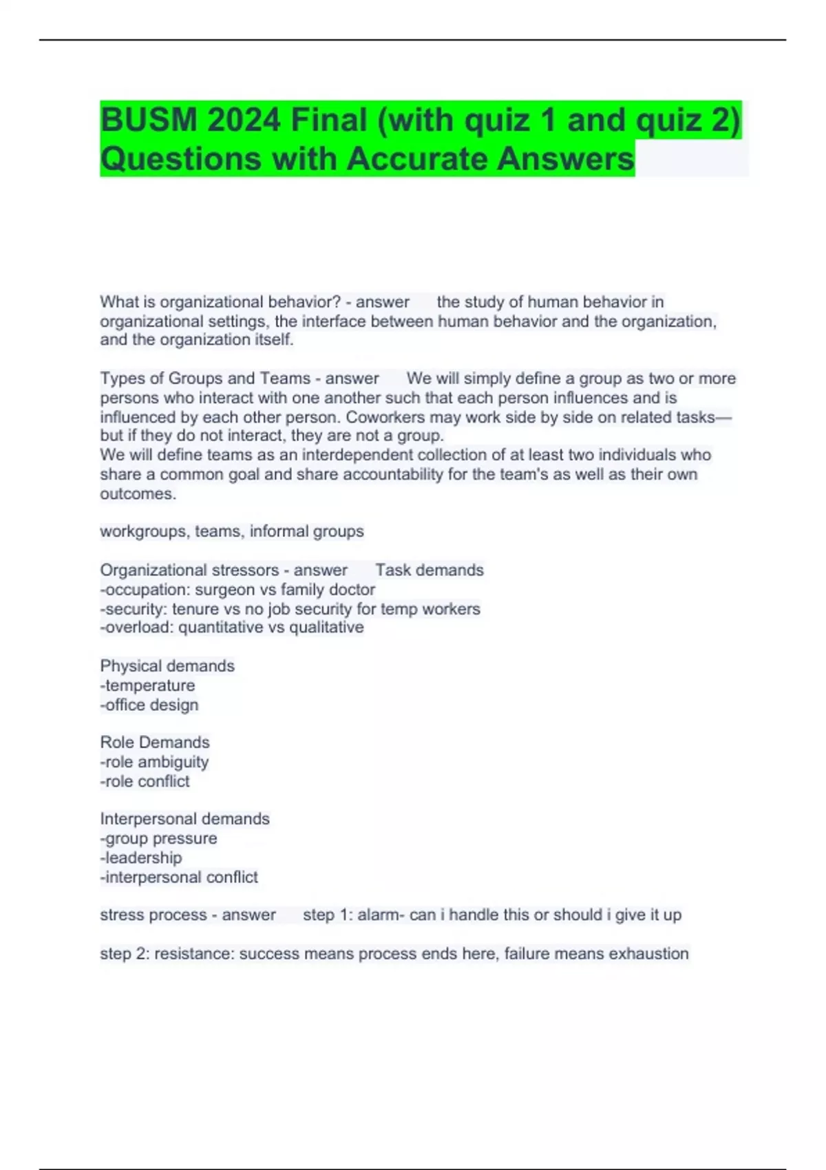 BUSM 2024 Final (with quiz 1 and quiz 2) Questions with Accurate Answers - BUSM - Stuvia US