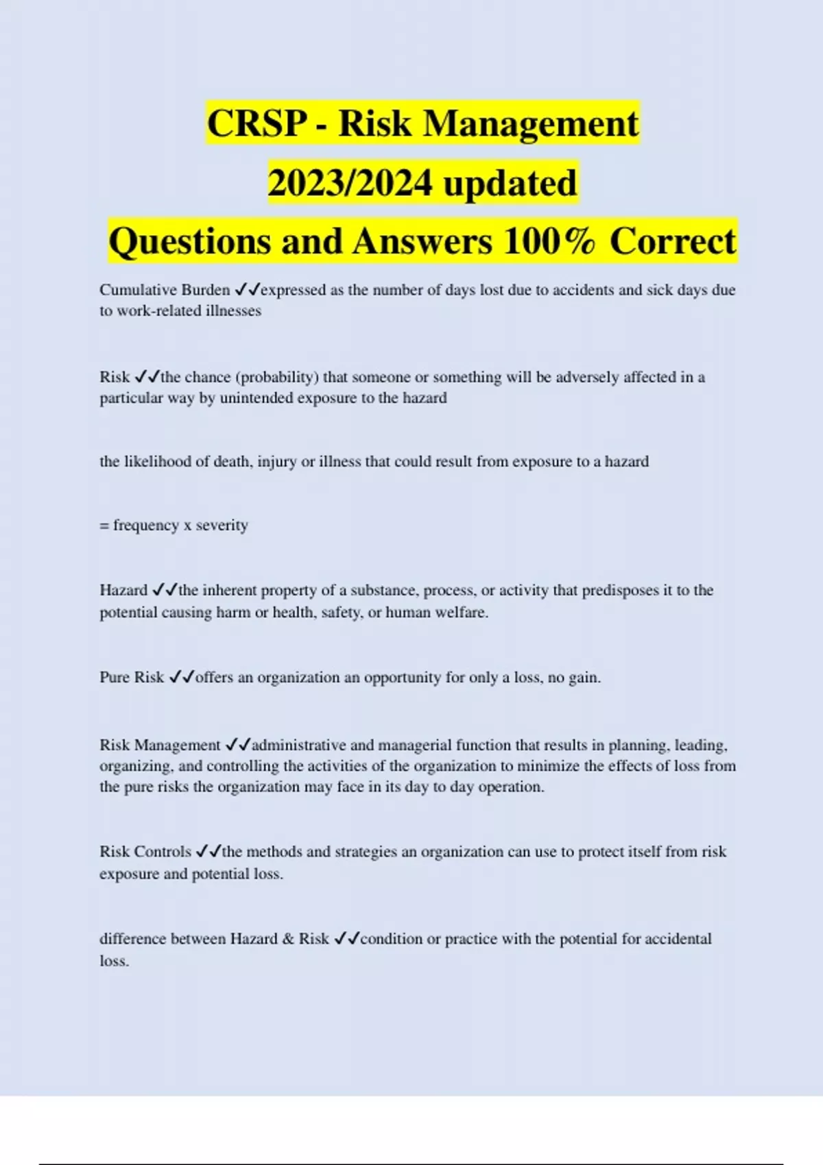 CRSP - Risk Management 2023/2024 updated Questions and Answers 100% ...