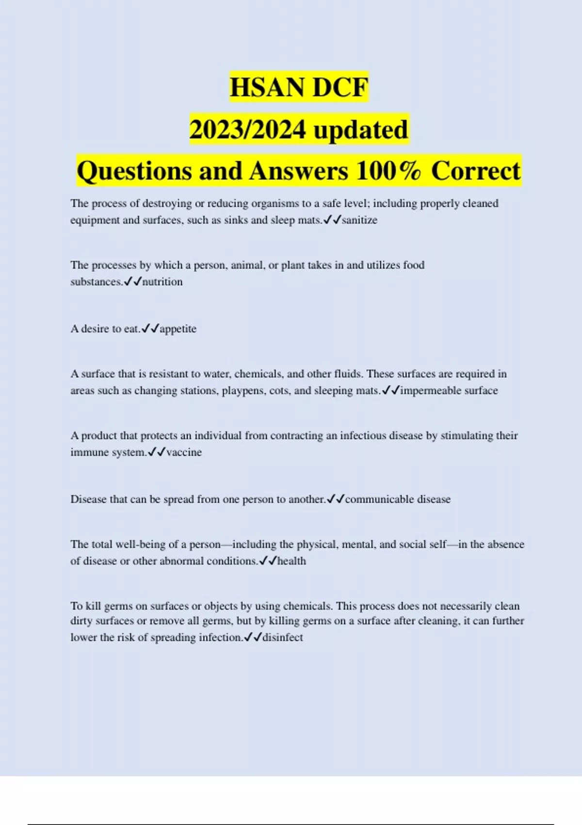 HSAN DCF 2023/2024 updated Questions and Answers 100% Correct - HSAN ...