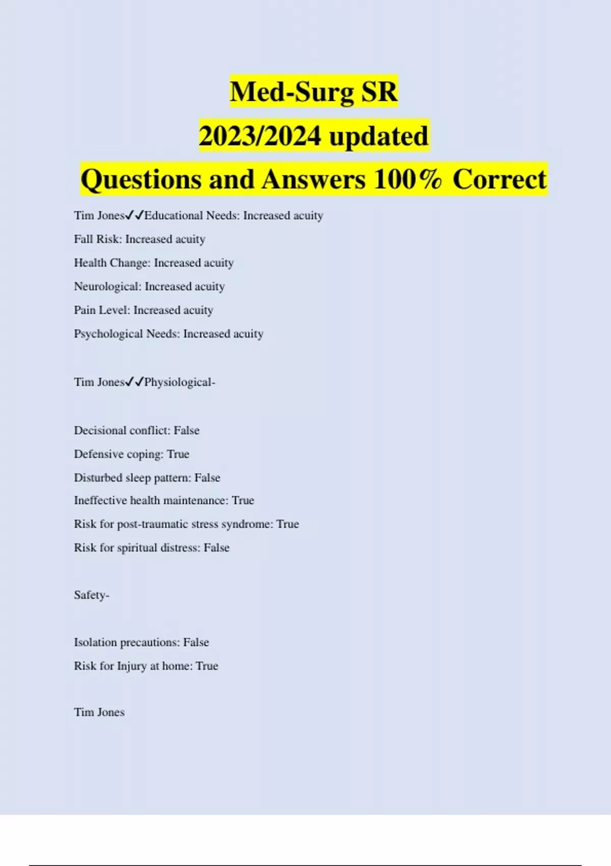 Med-Surg SR 2023/2024 updated Questions and Answers 100% Correct - Med ...