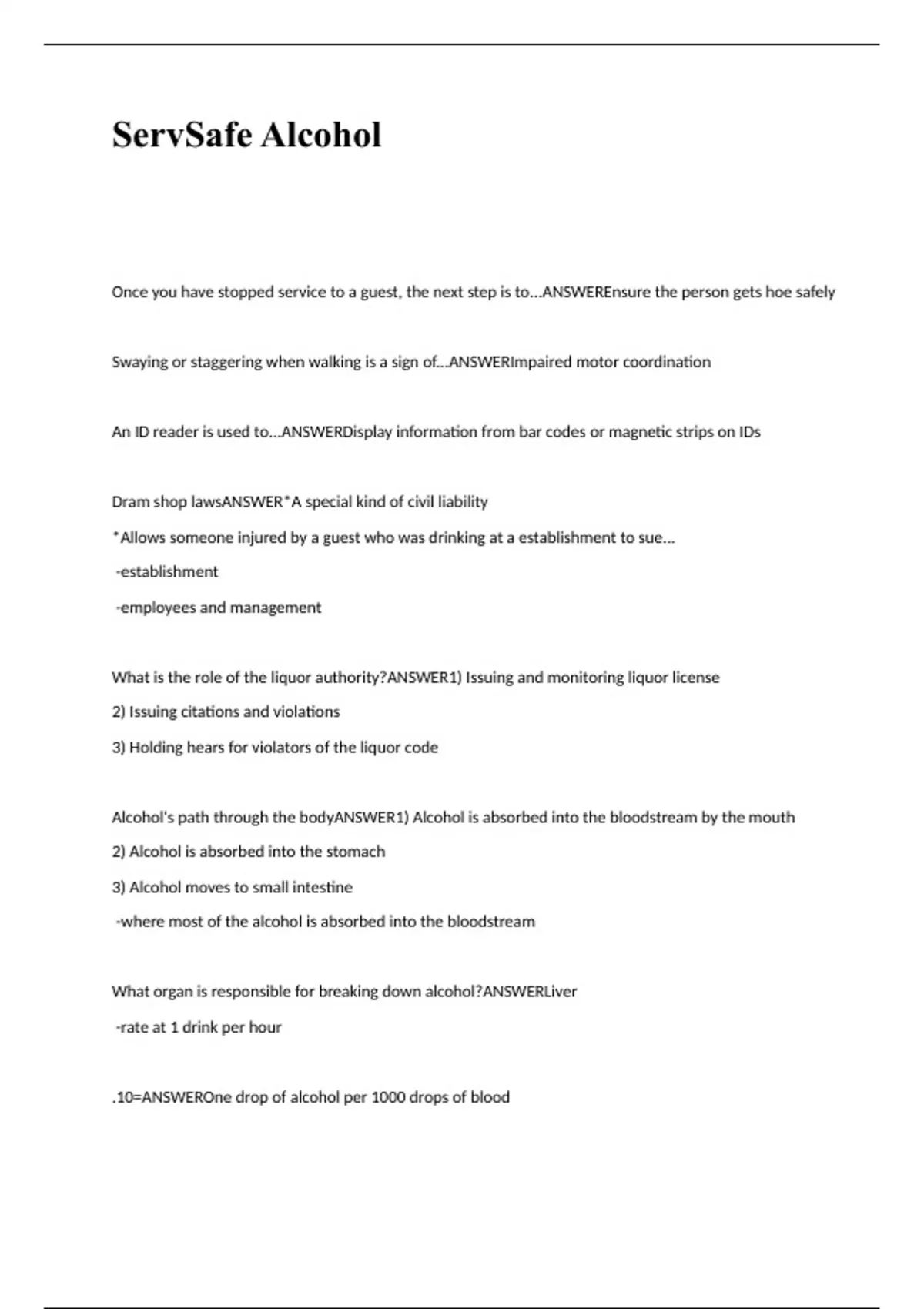 ServSafe Alcohol Revised Questions and Answers 2024 - ServSafe Alcohol ...