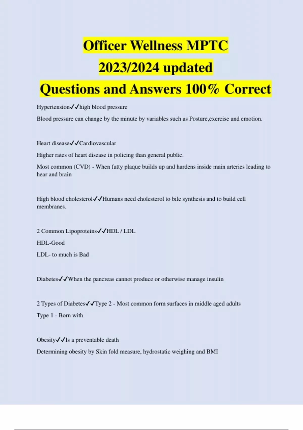 Officer Wellness MPTC 2023/2024 updated Questions and Answers 100% Correct - Officer Wellness ...