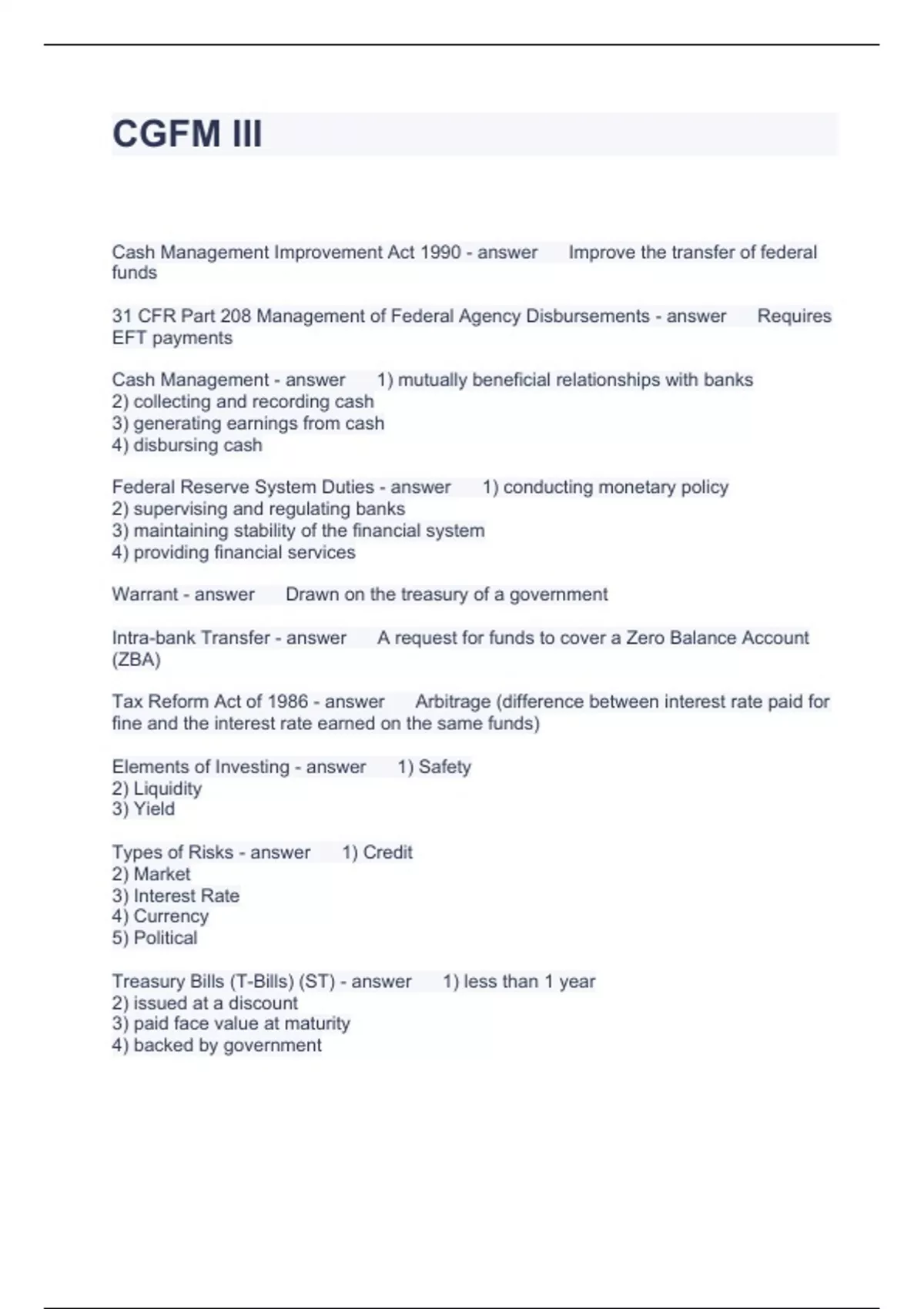 CGFM III QUESTIONS WITH SOLUTIONS 2024 - CGFM - Stuvia US