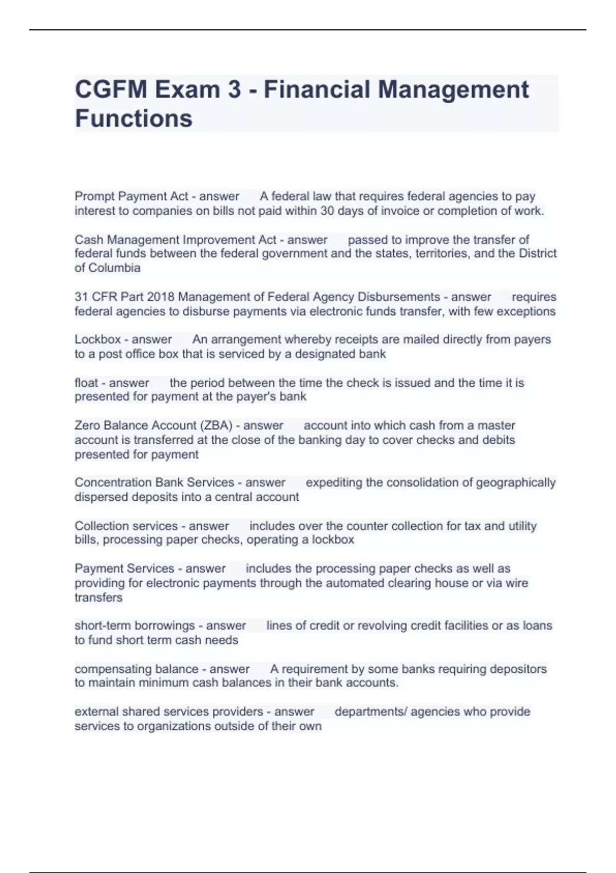 CGFM Exam 3 - Financial Management Functions Questions and Answers 100% ...