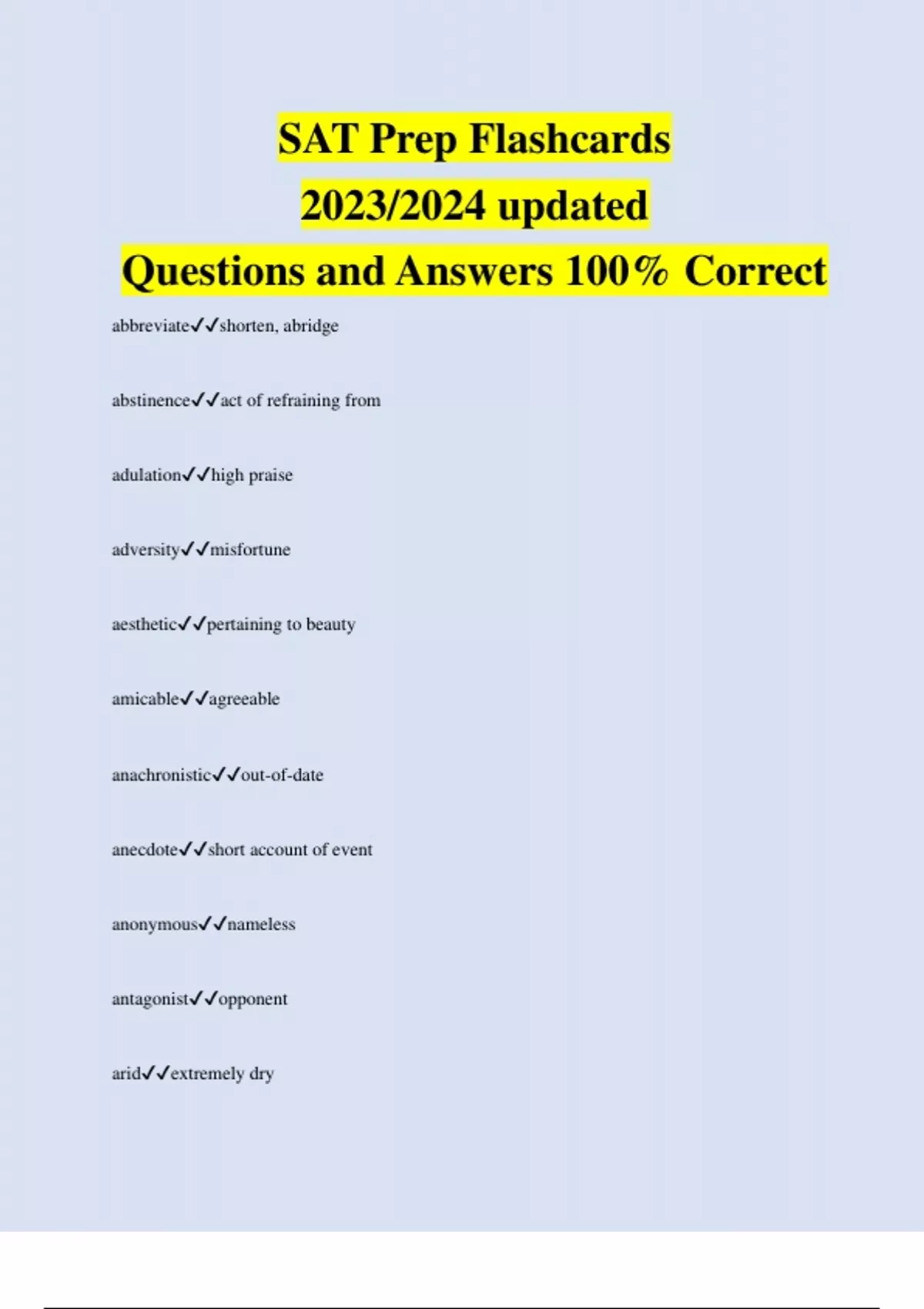 SAT Prep Flashcards 2023/2024 updated Questions and Answers 100% ...