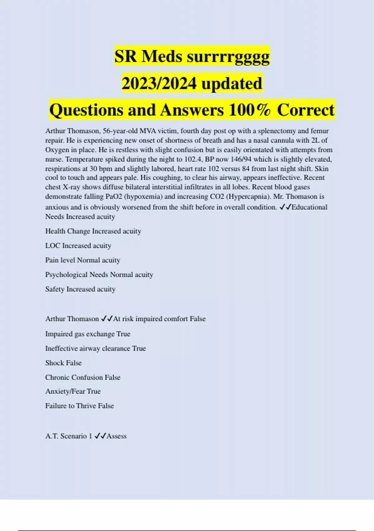 SR Meds surrrrgggg 2023/2024 updated Questions and Answers 100% Correct ...