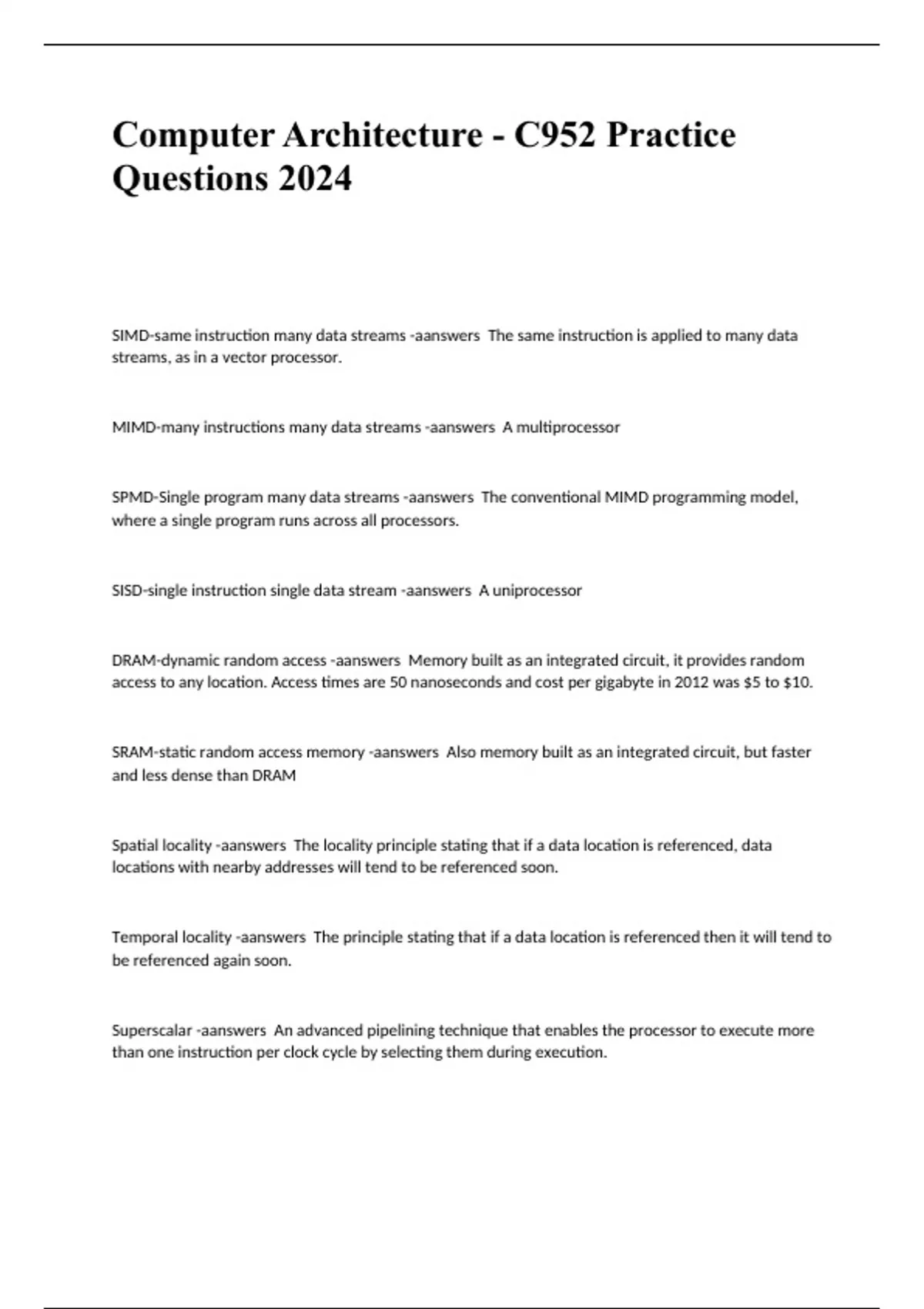 Computer Architecture - C952 Practice Questions 2024 - Computer - Stuvia US