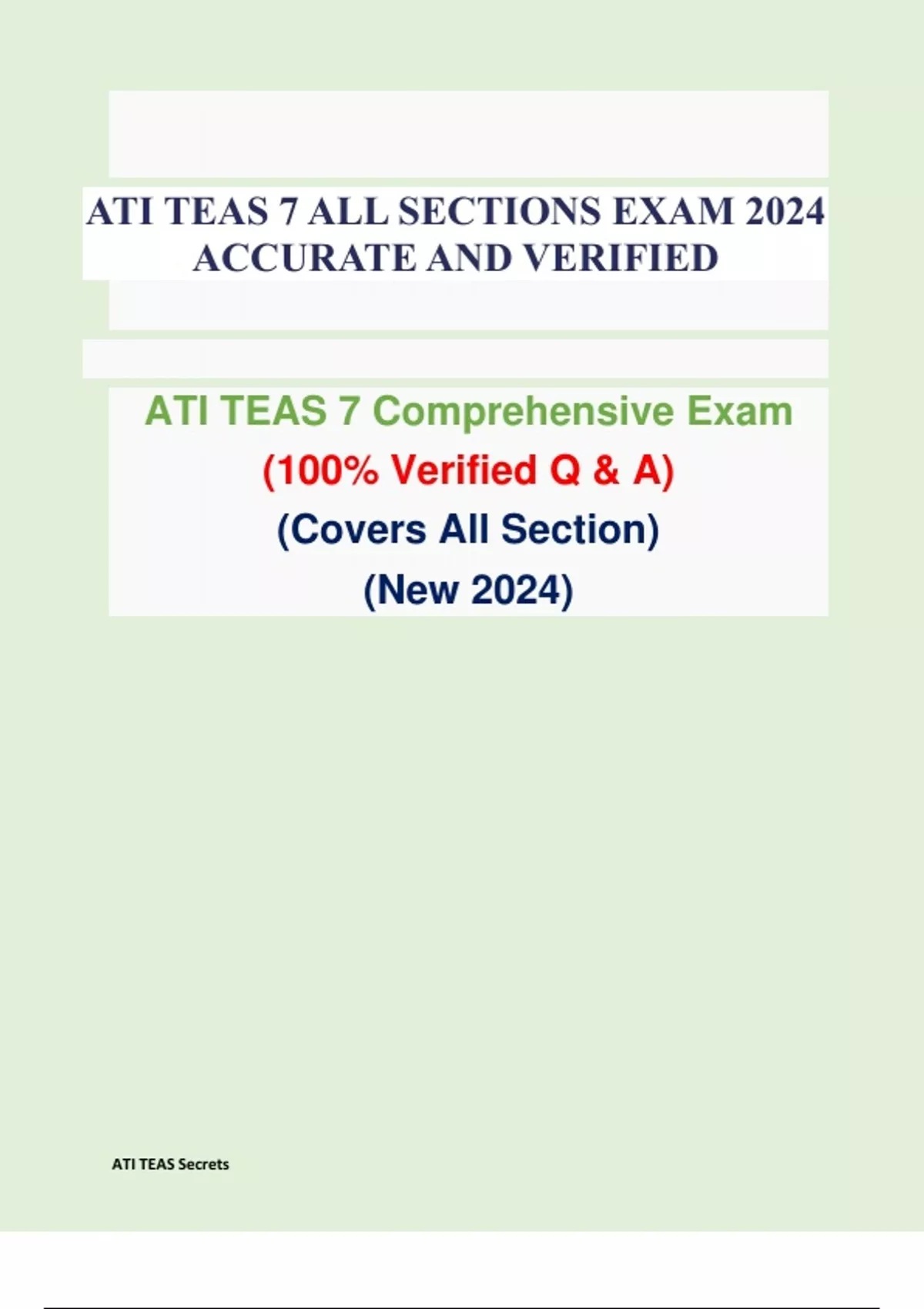 ATI TEAS 7 ALL SECTIONS EXAM 2024 ACCURATE AND VERIFIED - ATI TEAS 7 ...