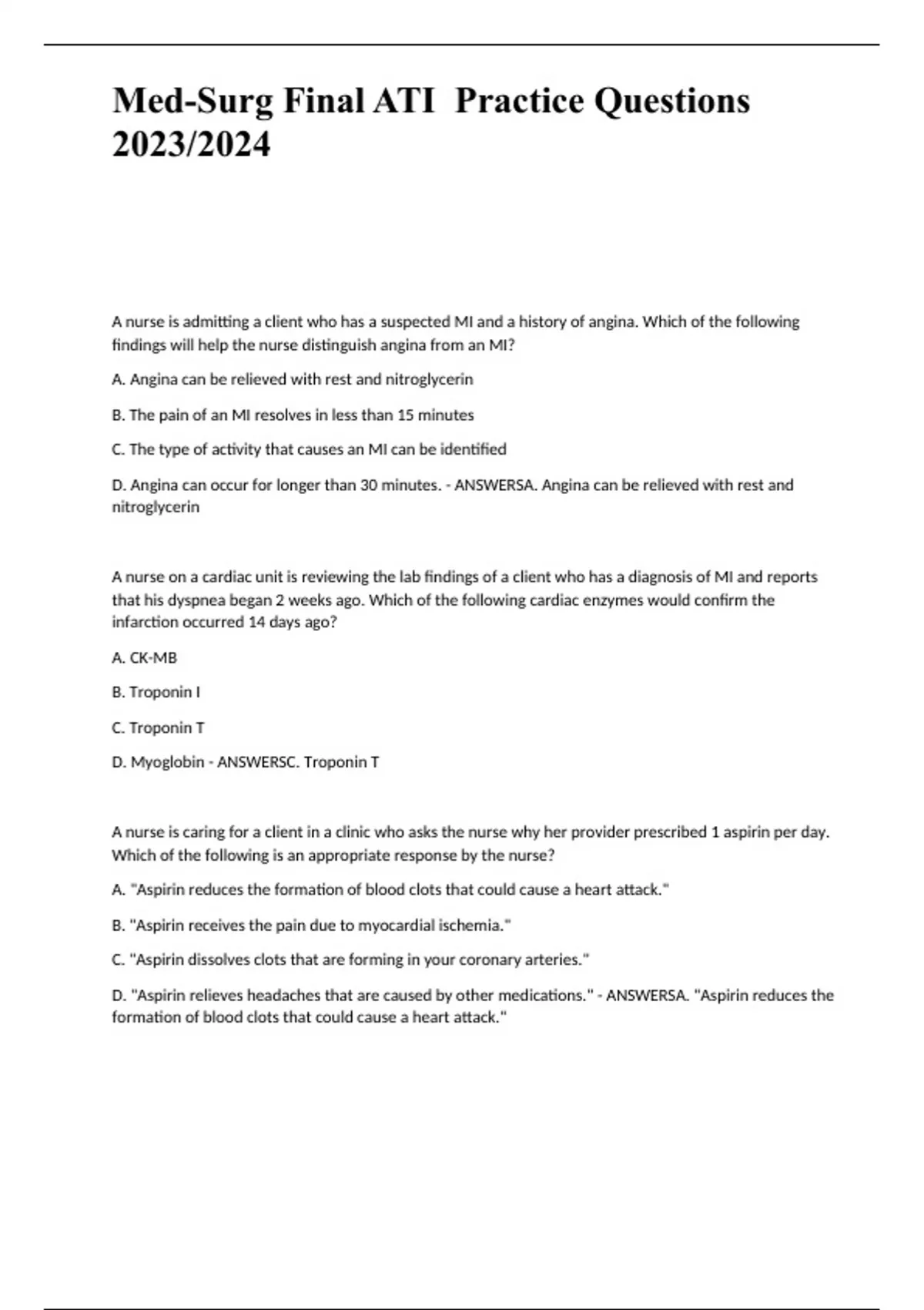 ATI MED SURG, CASE STUDY PERFECTLY DONE 2024 - Stuvia US