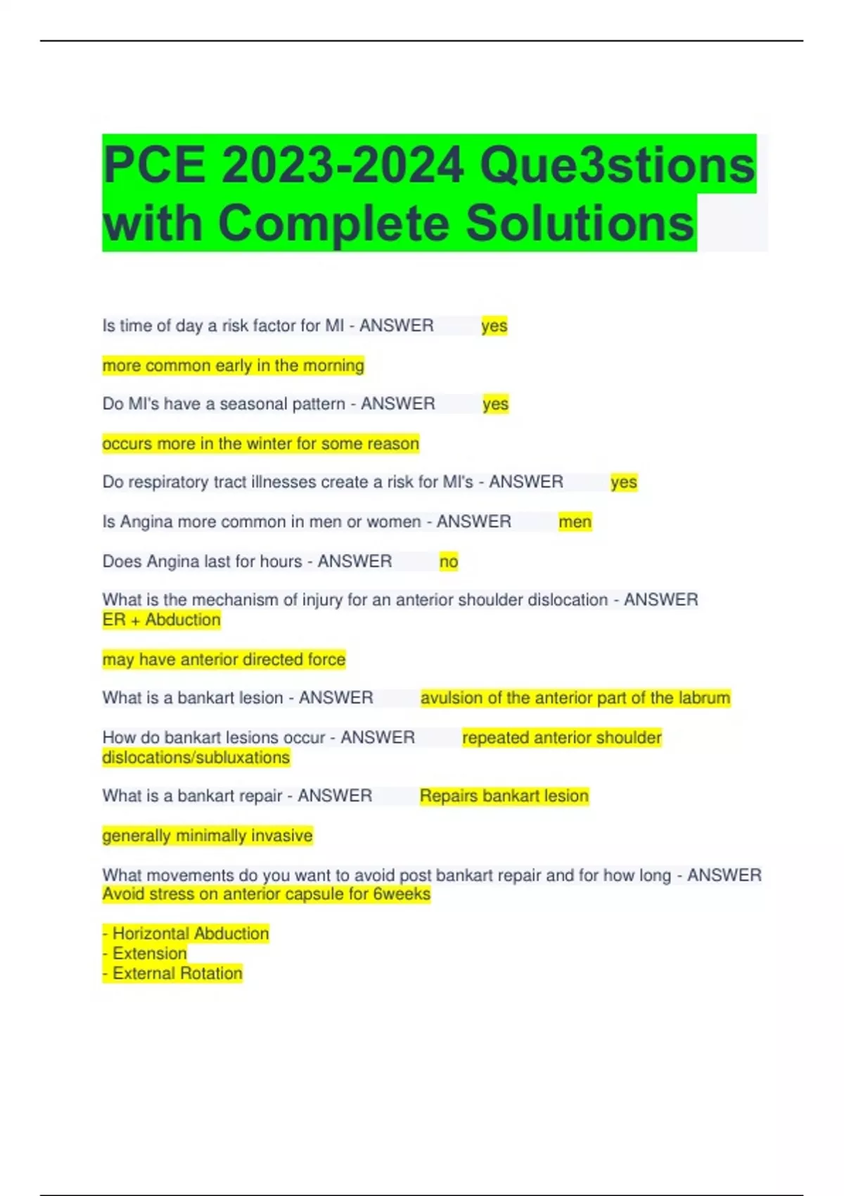 PCE Que3stions with Complete Solutions - PCE - Stuvia US