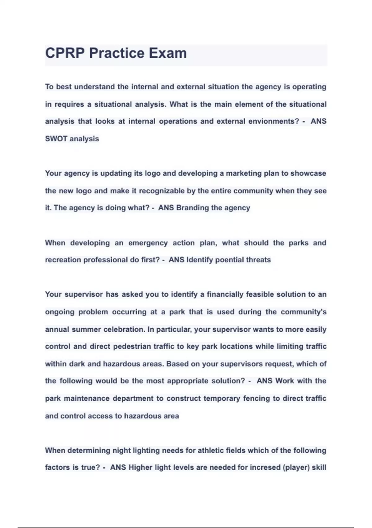 CPRP Practice Exam Questions & Answers 2024(A+GRADED 100%VERIFIED ...