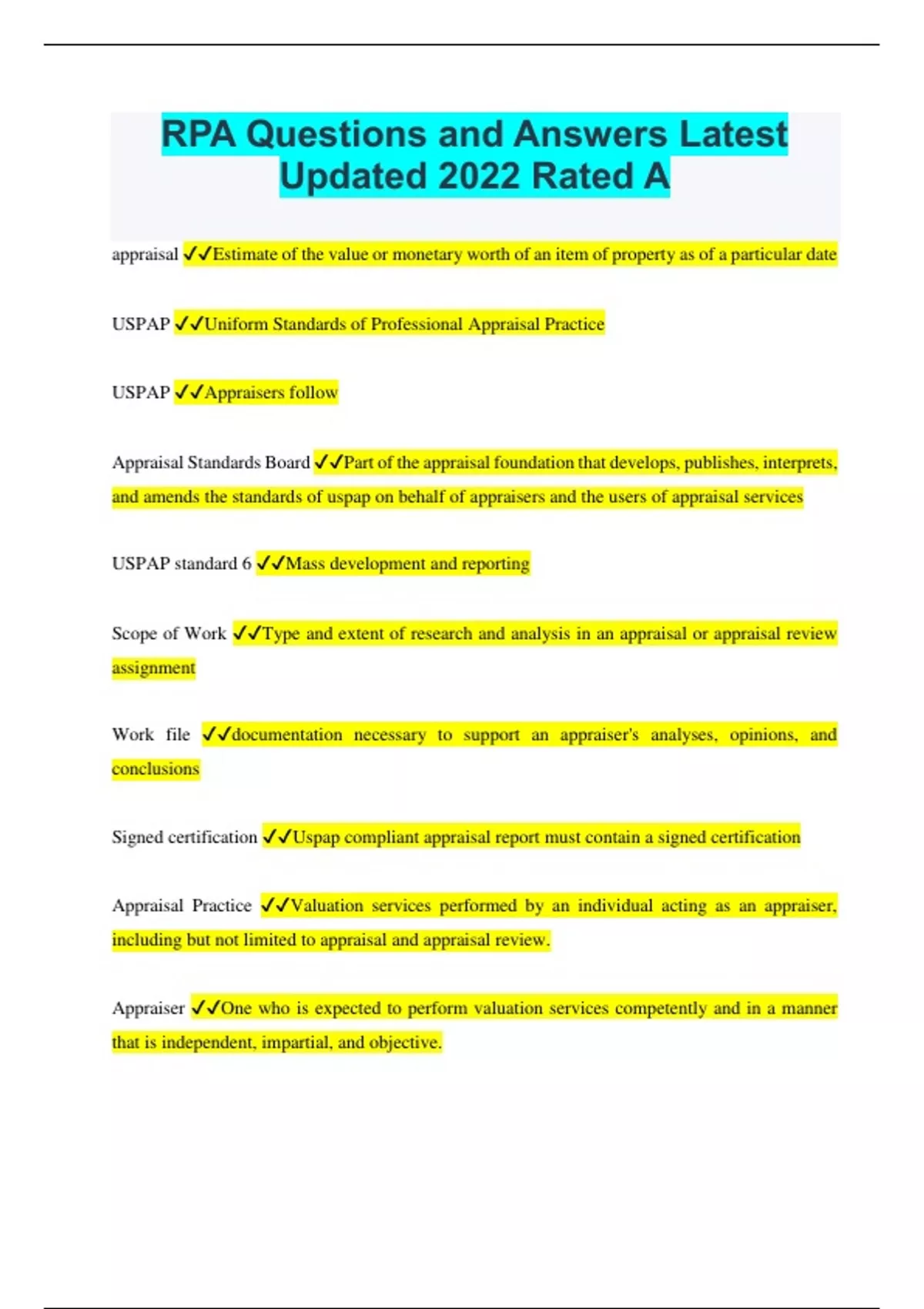 RPA Questions and Answers Latest Updated 2022 Rated A - RPA Level IV ...