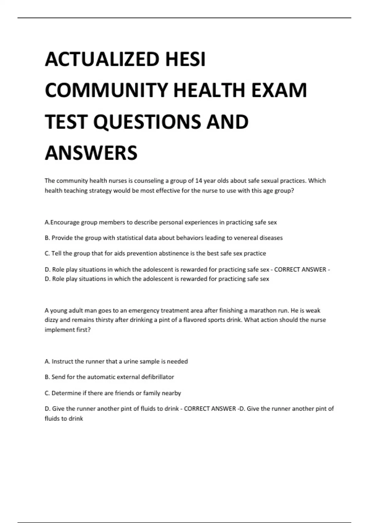 ACTUALIZED HESI COMMUNITY HEALTH EXAM TEST QUESTIONS AND ANSWERS - Hesi ...