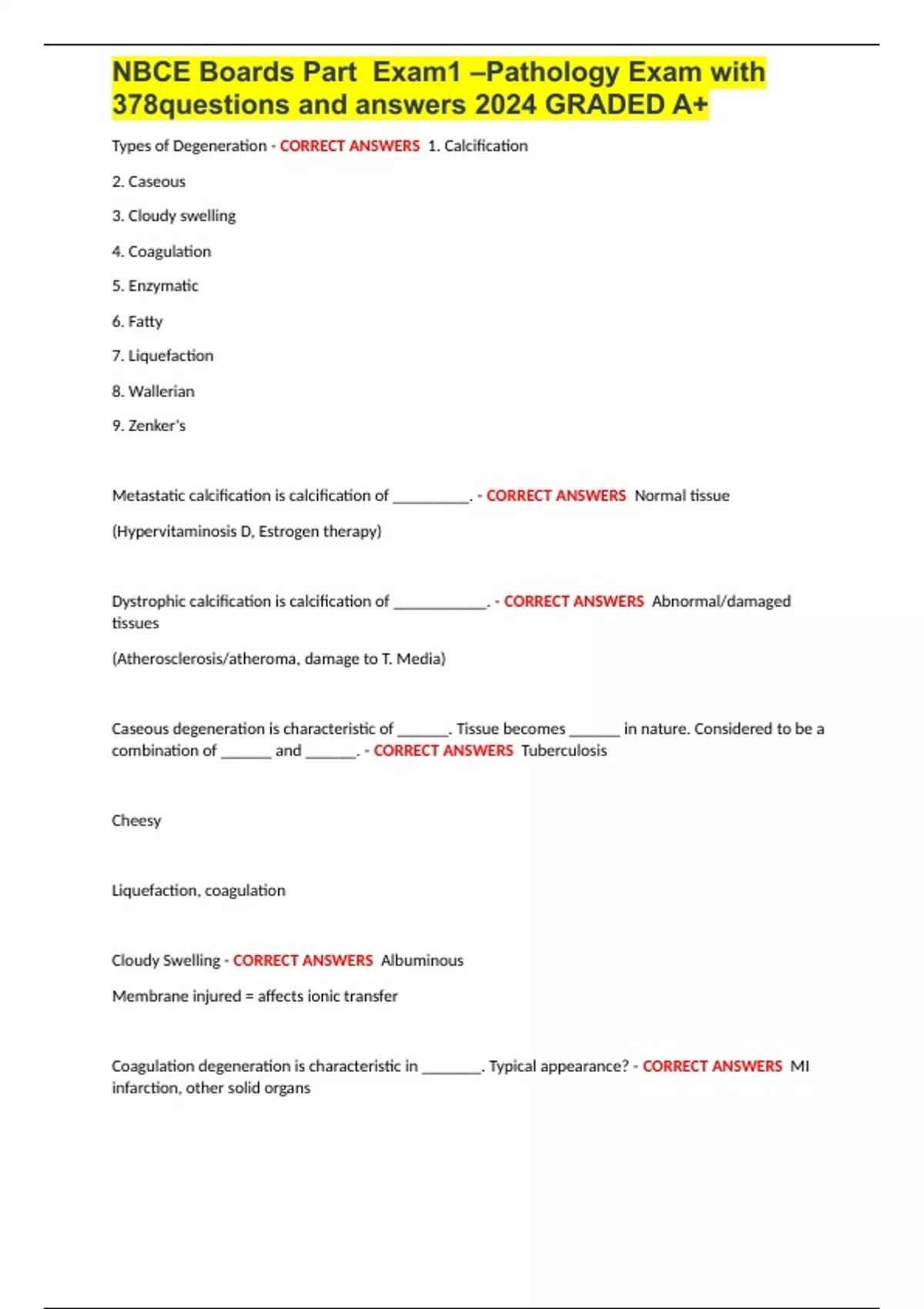 NBCE Boards Part Exam1 –Pathology Exam with 378questions and answers ...