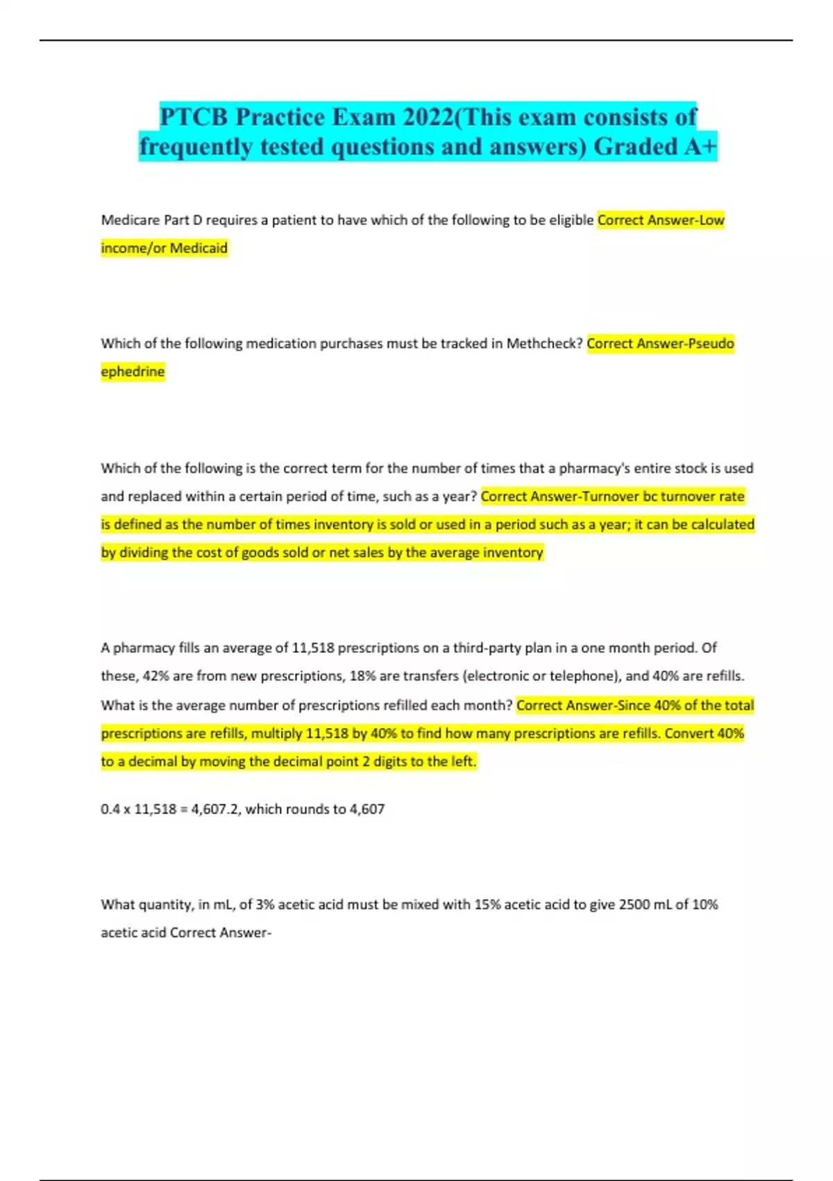 PTCB Practice Exam 2022(This exam consists of frequently tested ...