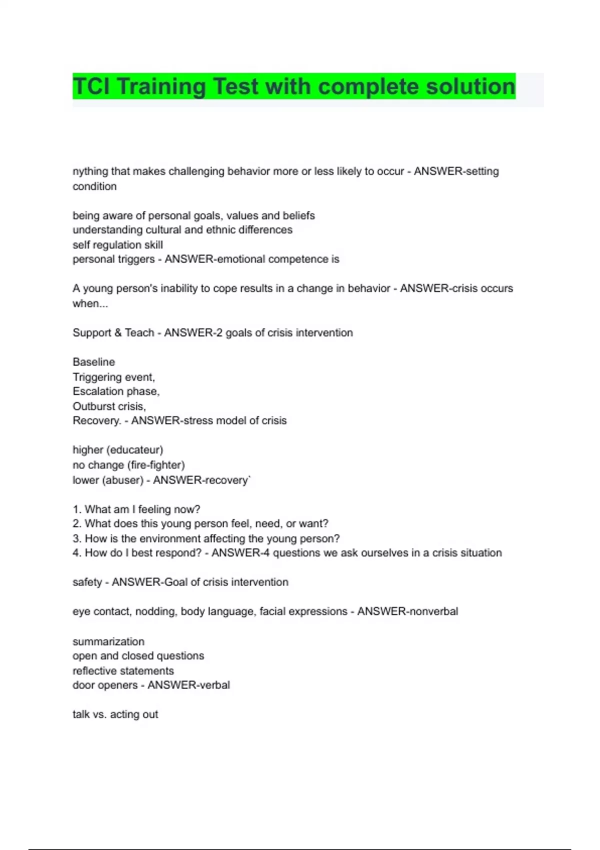 TCI Training Test with complete solution - TCI Training Tet with ...