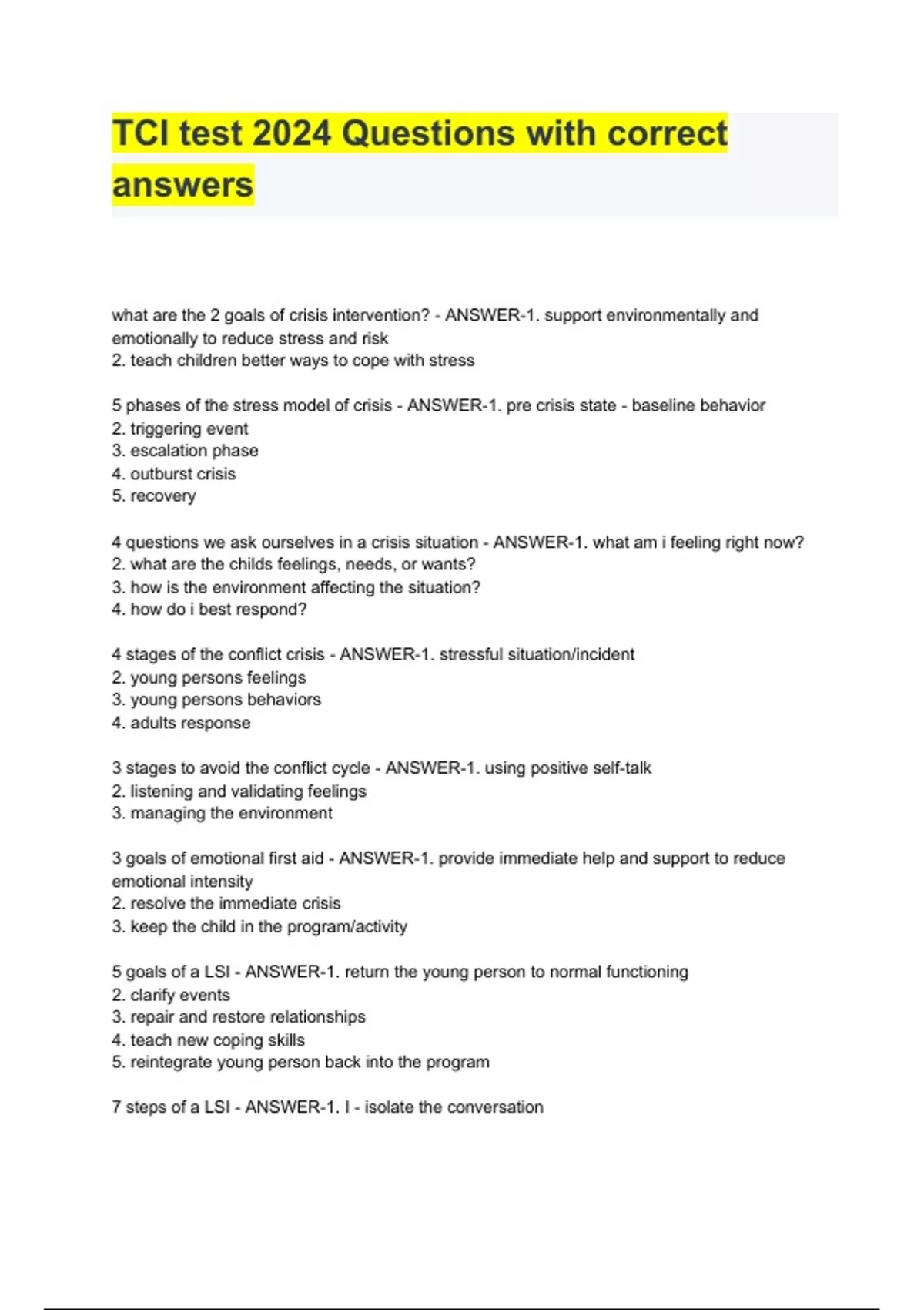 TCI test 2024 Questions with correct answers - TCI te - Stuvia US