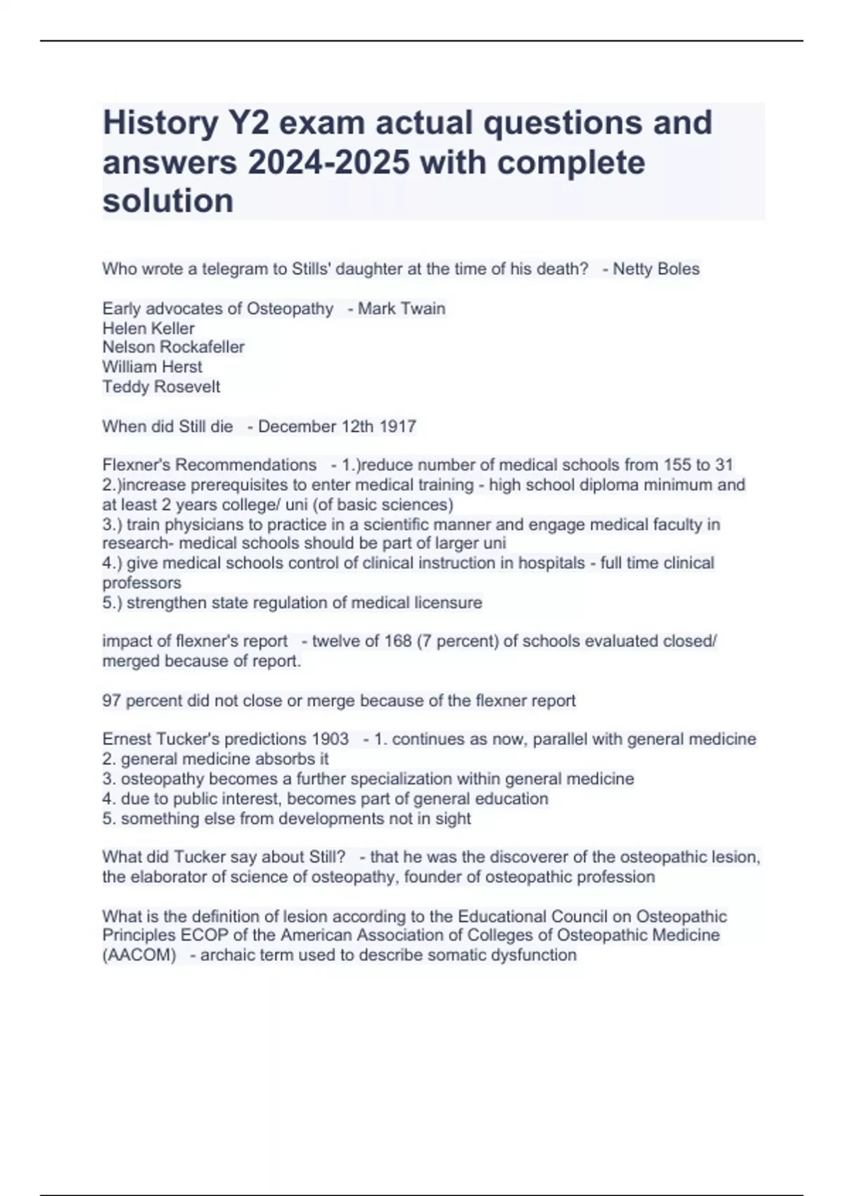 History Y2 exam actual questions and answers with complete solution - History Y2 - Stuvia US