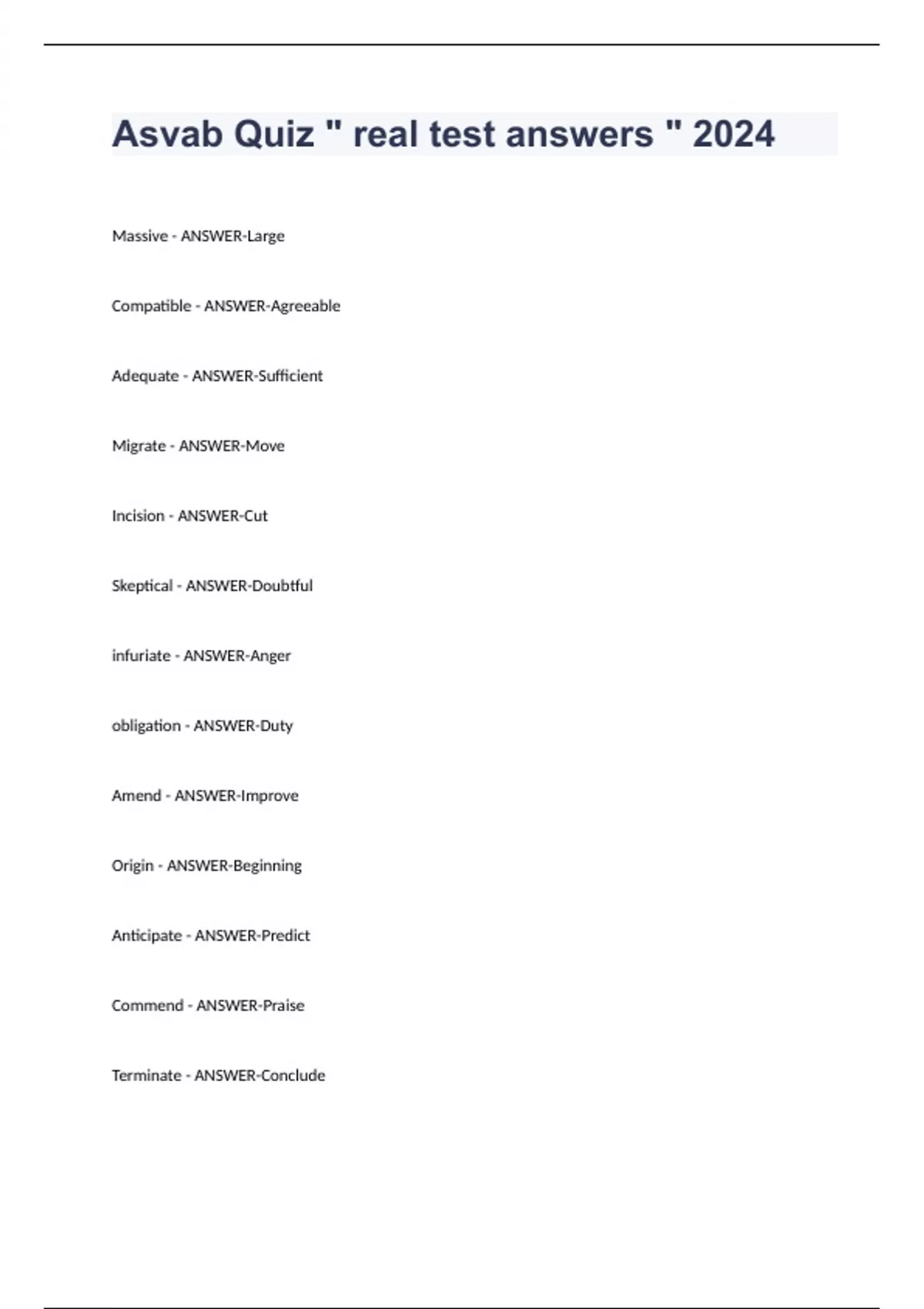 Asvab Quiz " real test answers " 2024 - Asvab - Stuvia US
