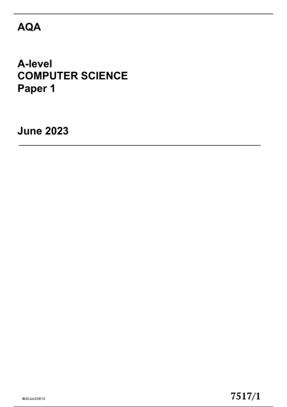 AQA A-level COMPUTER SCIENCE Paper 1 June 2023 - AQA - Stuvia UK