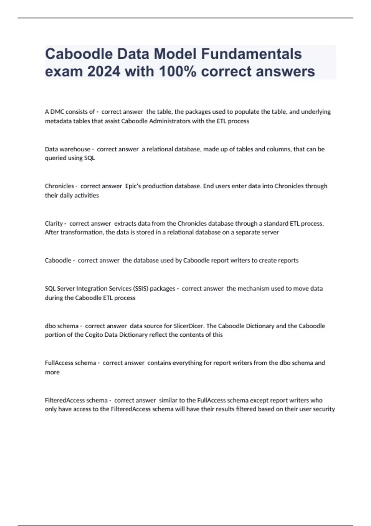 Caboodle Data Model Fundamentals exam 2024 with 100% correct answers ...