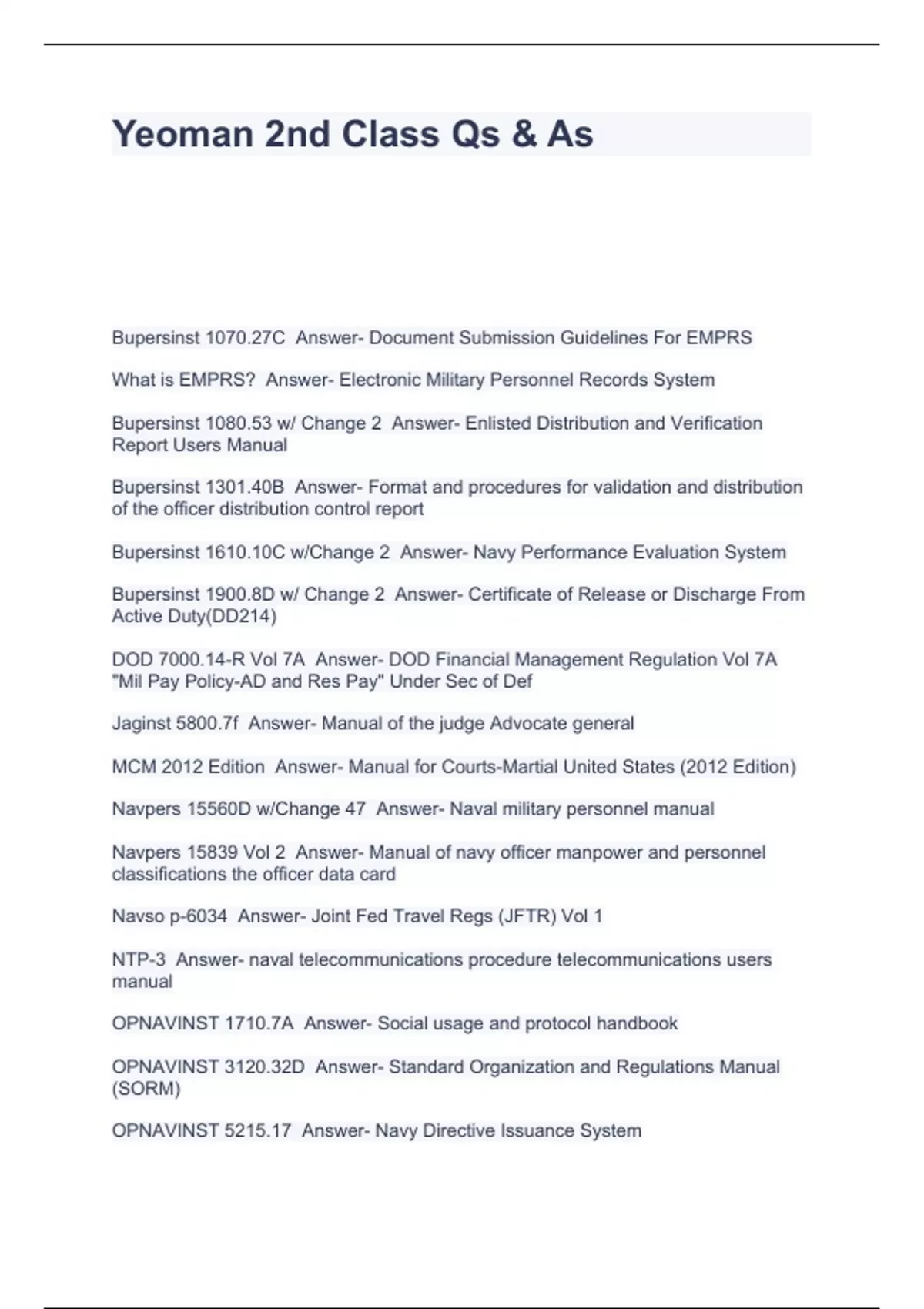 Yeoman 2nd Class Qs & As - YN2 - Stuvia US