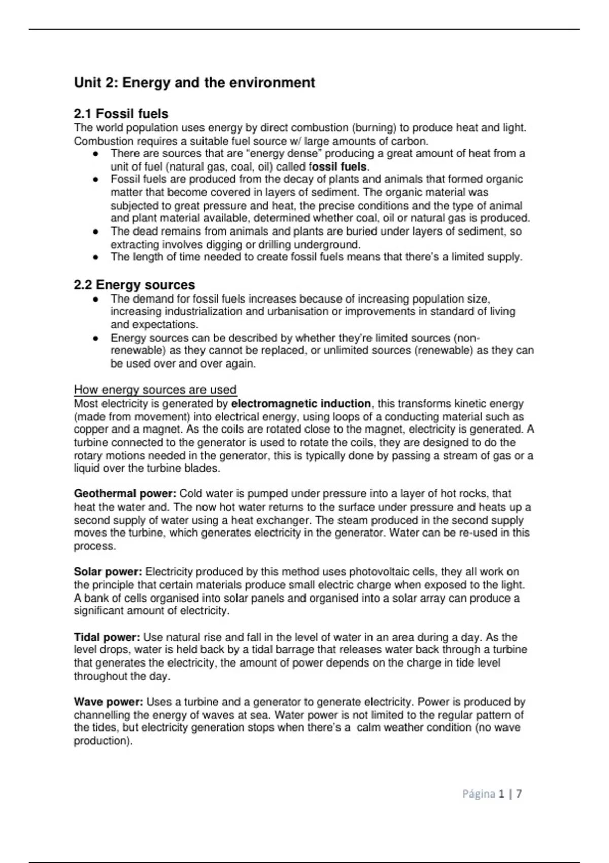 Summary Cambridge IGCSE Environmental Management Unit 2 (Energy and the ...