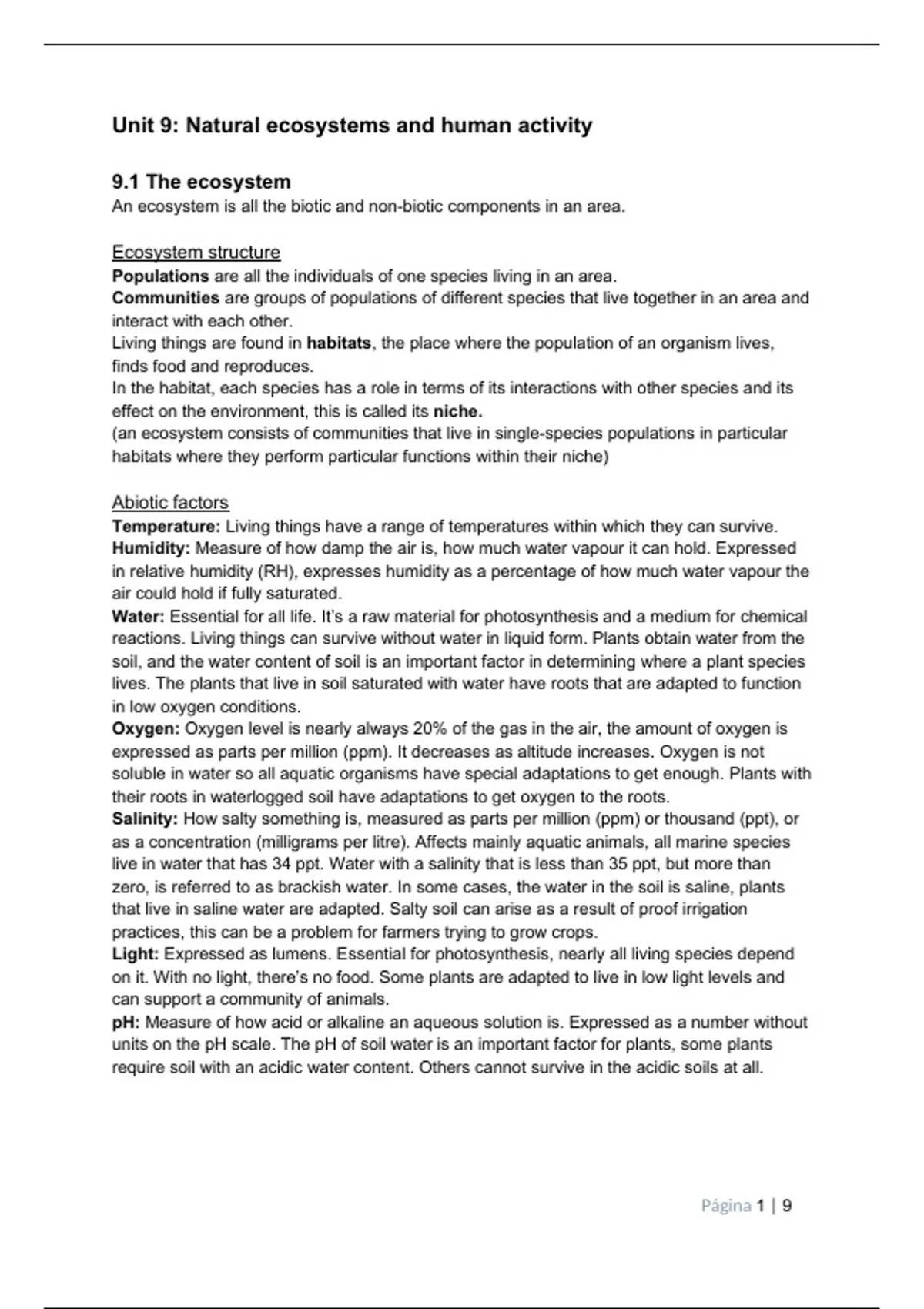 Summary Unit 9 Cambridge IGCSE Environmental Management (Natural ...