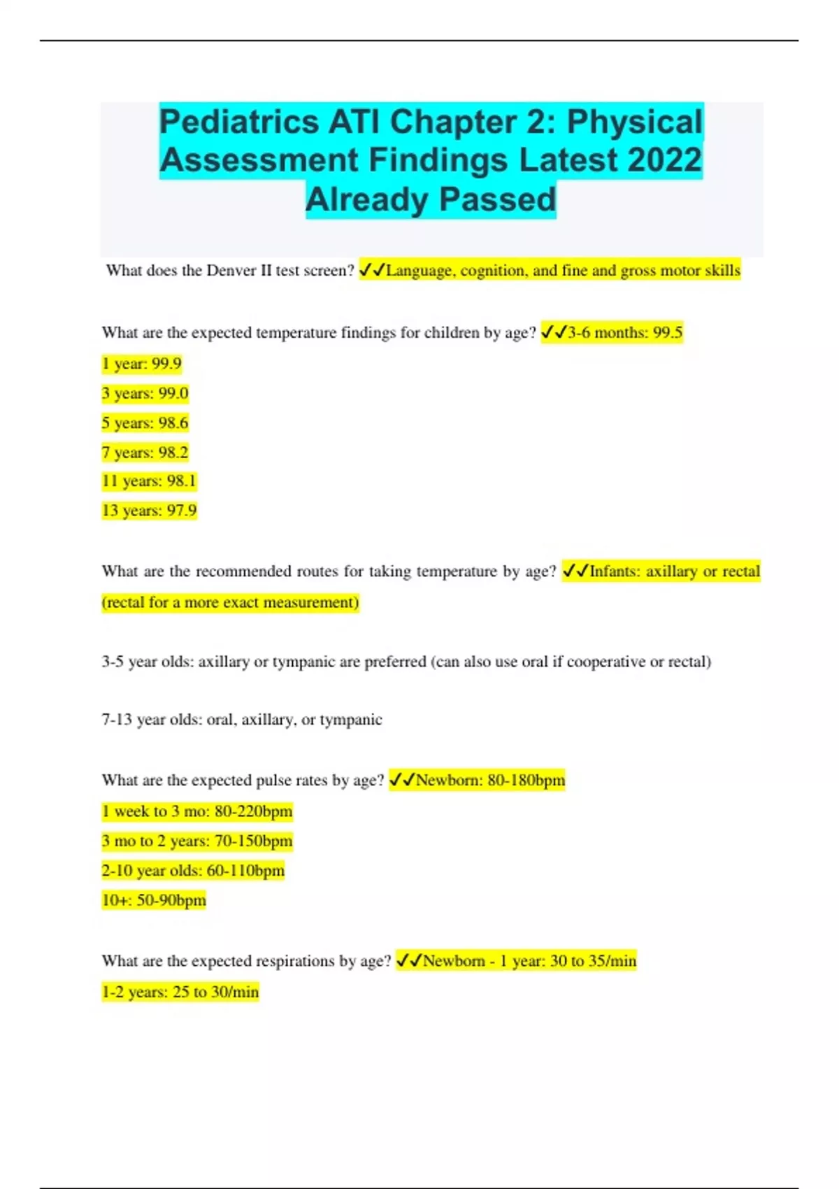 Pediatrics ATI Chapter 2: Physical Assessment Findings Latest 2022 ...