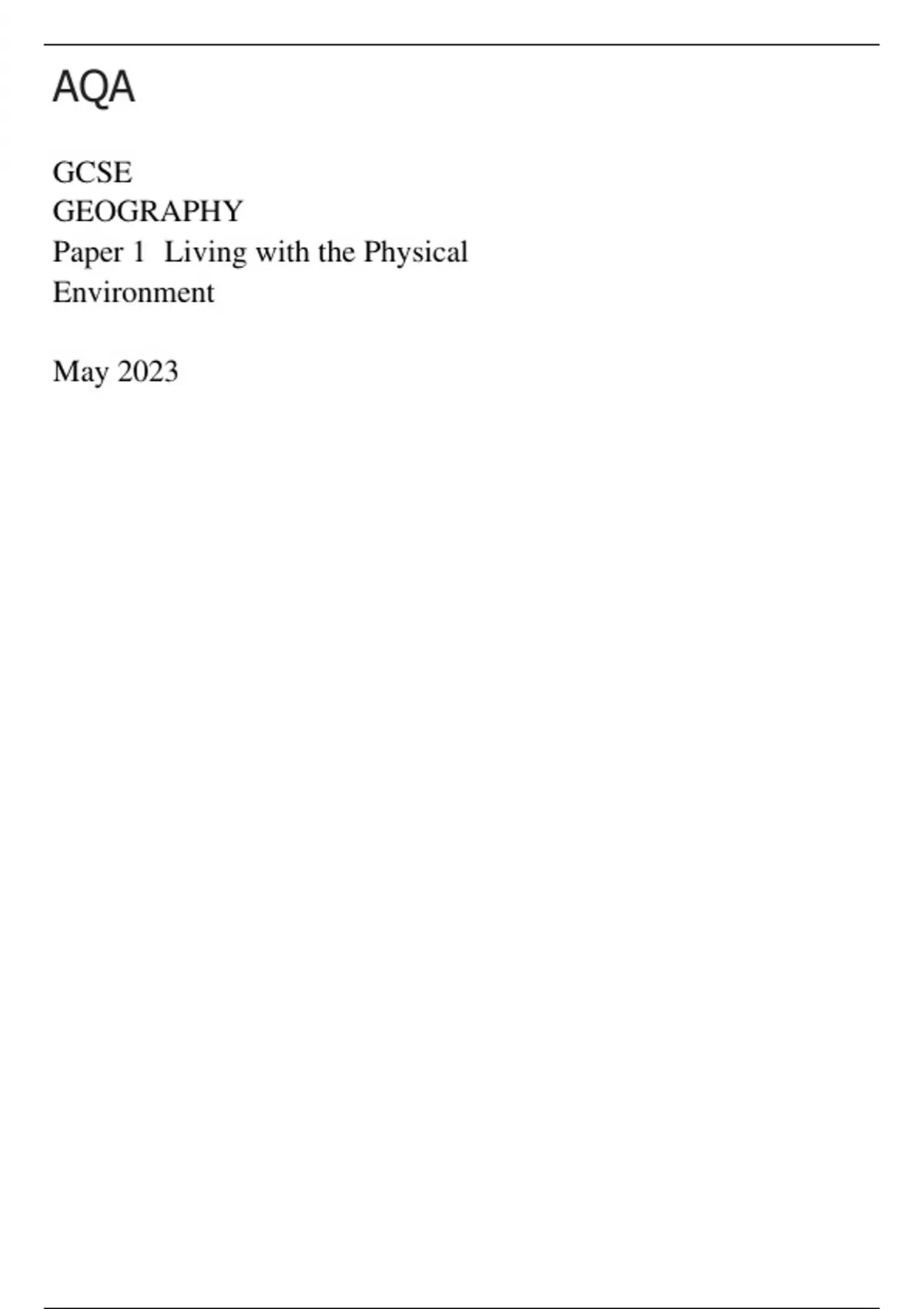AQA GCSE GEOGRAPHY Paper 1 Living with the Physical Environment May ...