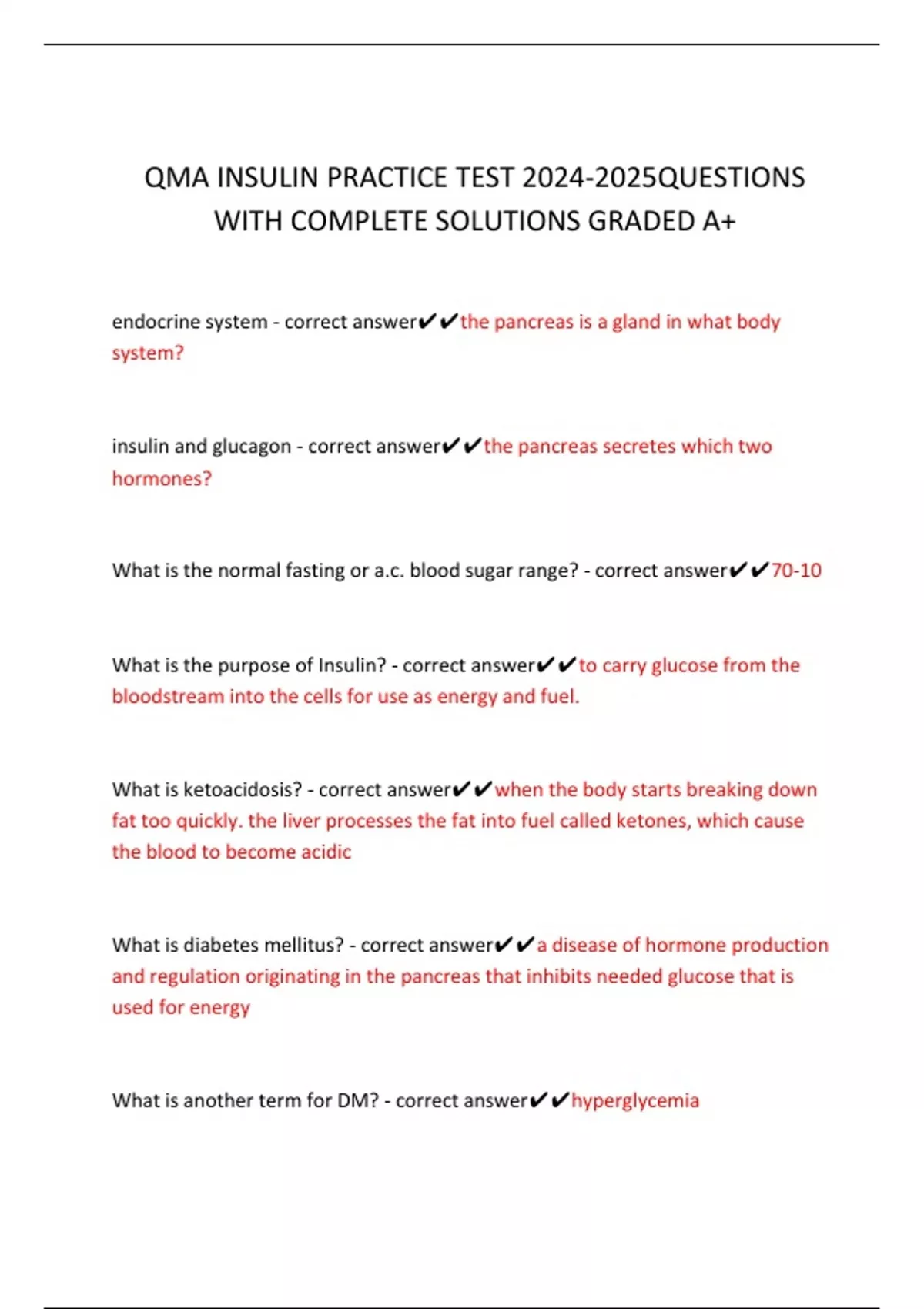 QMA INSULIN PRACTICE TEST QUESTIONS WITH COMPLETE SOLUTIONS GRADED A+ ...