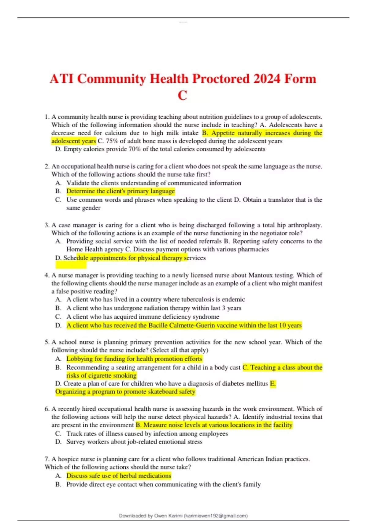 ATI Community Health Proctored 2024 Form C - ATI Community Health ...