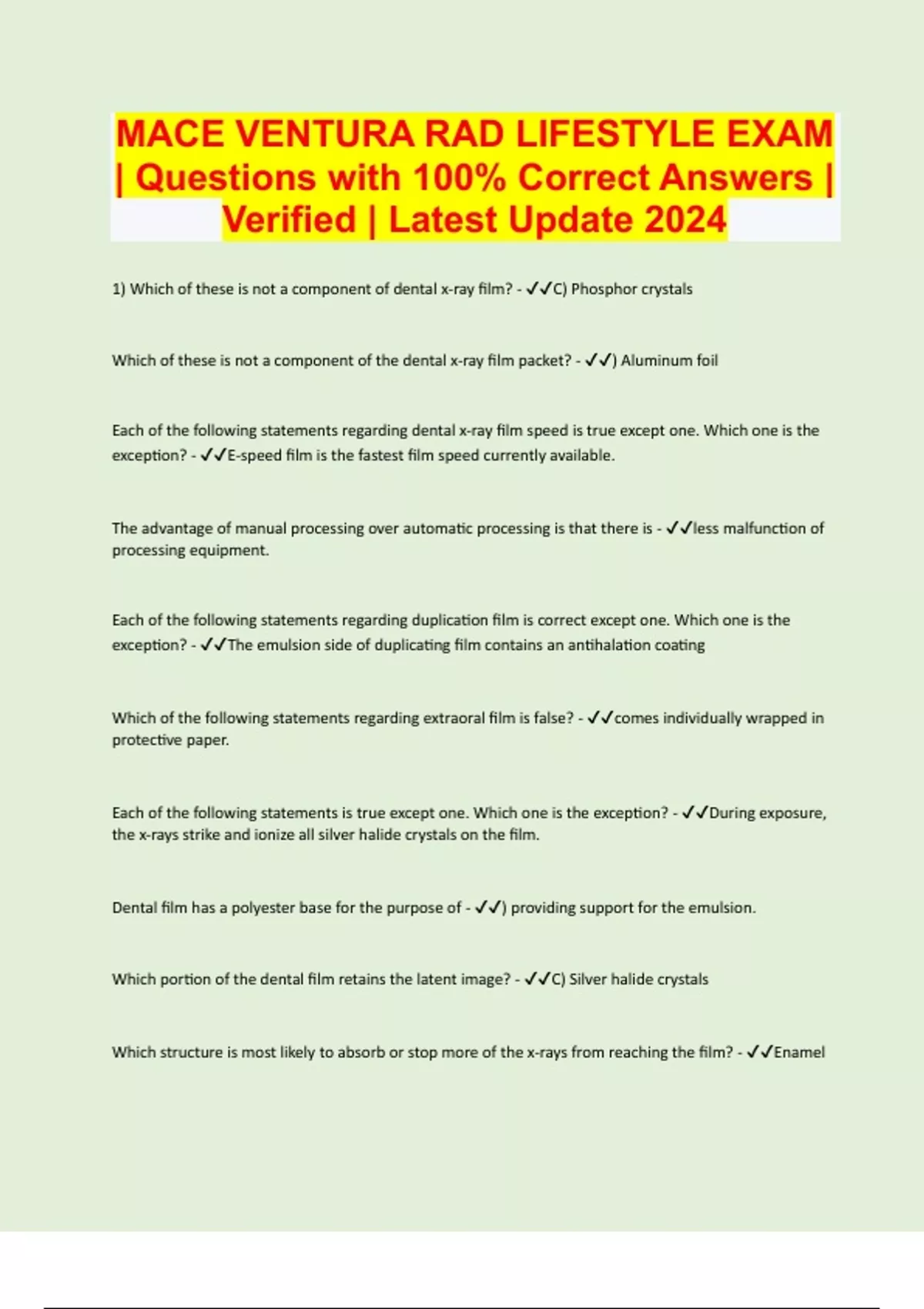 MACE VENTURA RAD LIFESTYLE EXAM | Questions with 100% Correct Answers ...