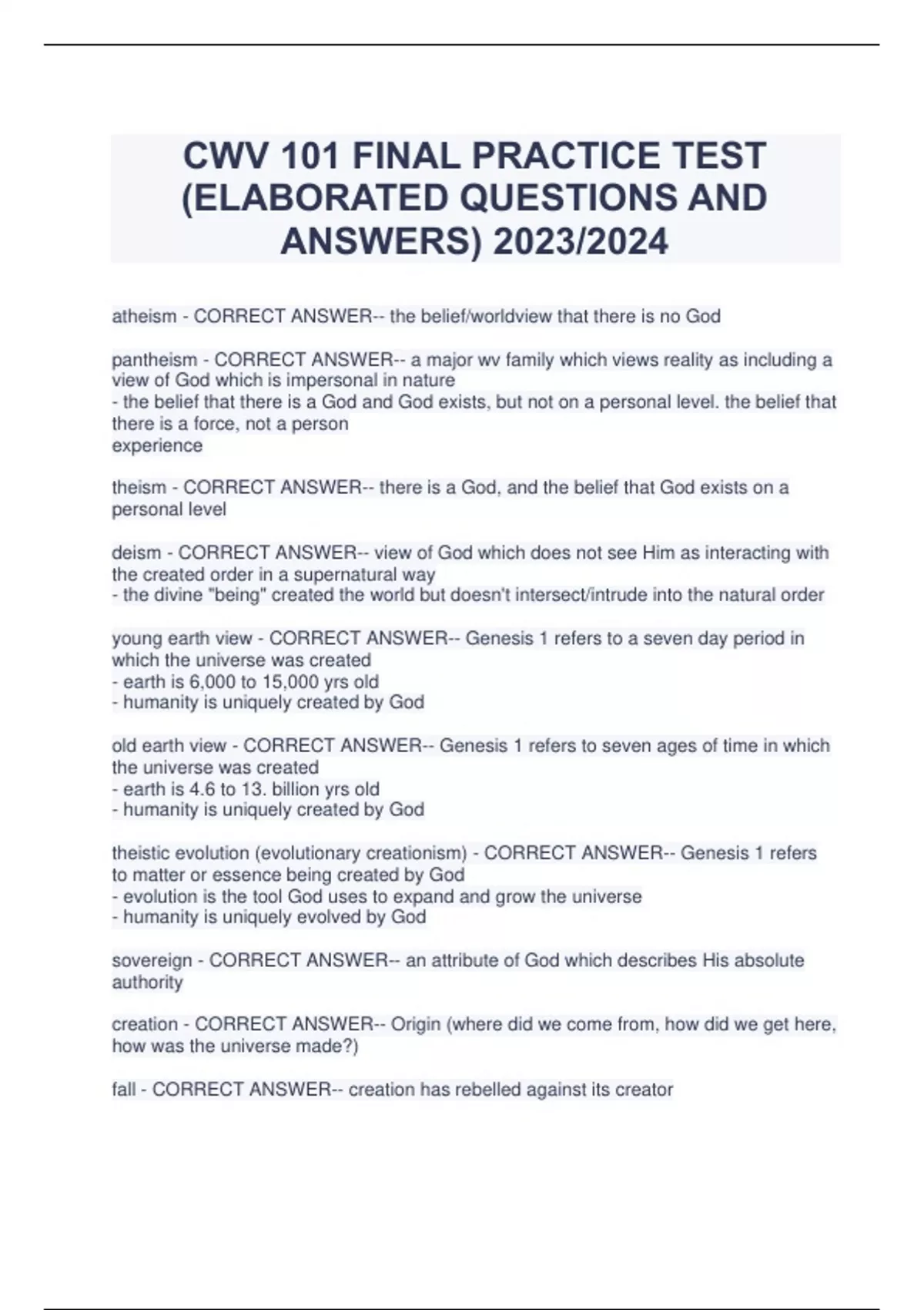 CWV 101 FINAL PRACTICE TEST (ELABORATED QUESTIONS AND ANSWERS) 2023/ ...