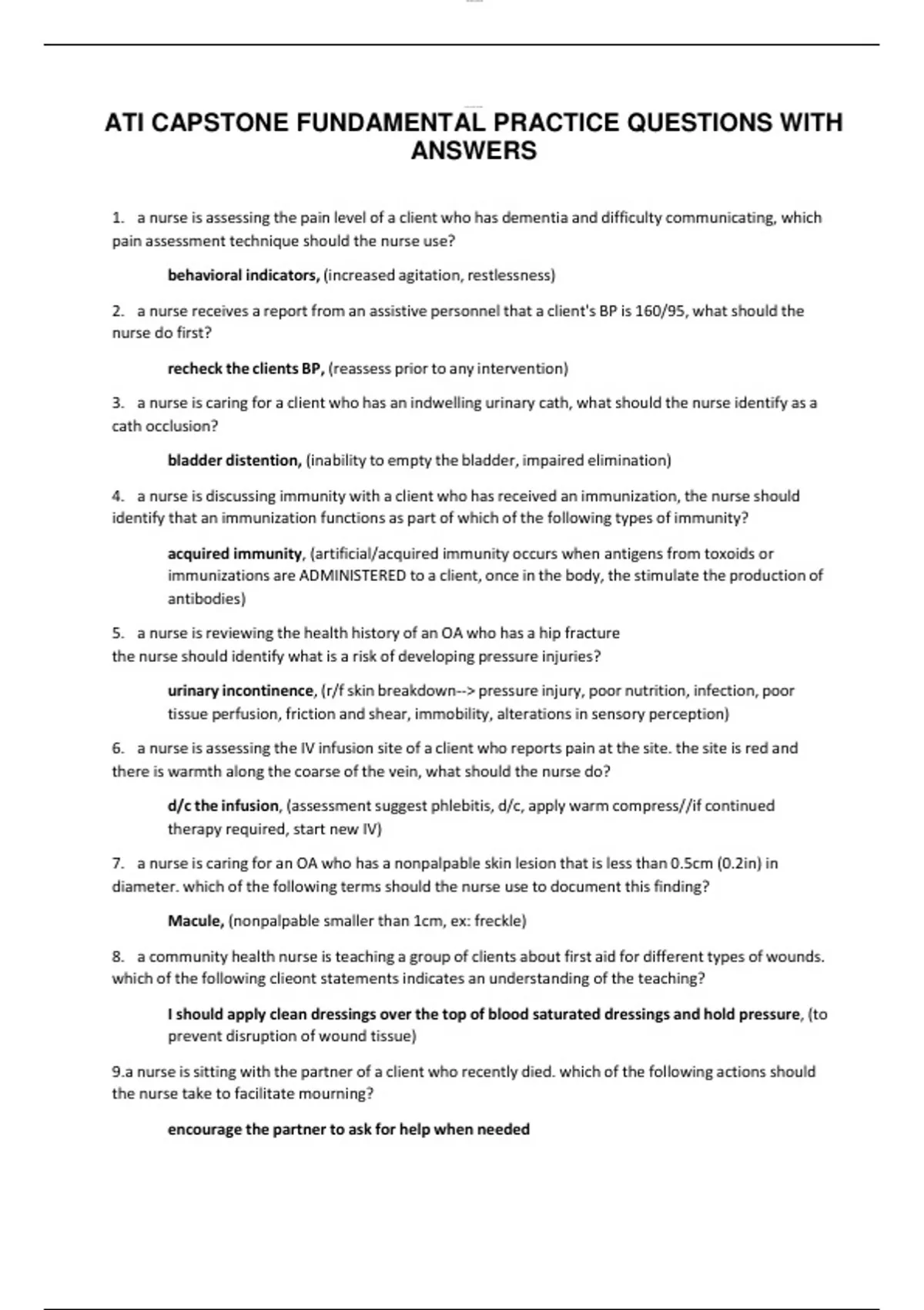 ATI CAPSTONE FUNDAMENTAL PRACTICE QUESTIONS WITH ANSWERS - ATI - Stuvia US