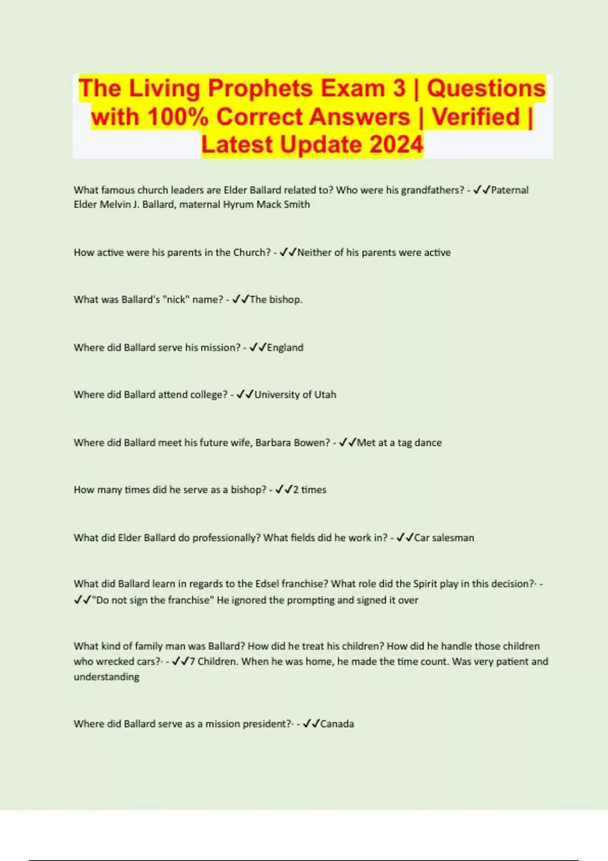 The Living Prophets Exam 3 | Questions with 100% Correct Answers ...