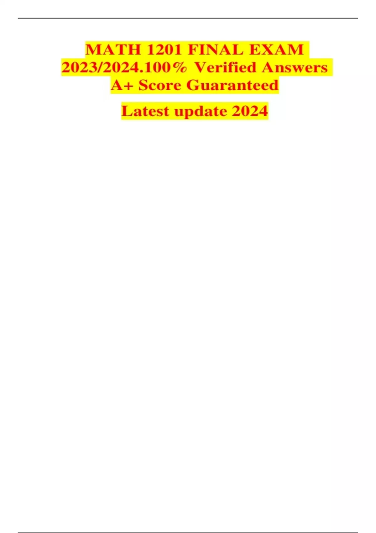 MATH 1201 FINAL EXAM 2023/2024.100% Verified Answers A+ Score ...