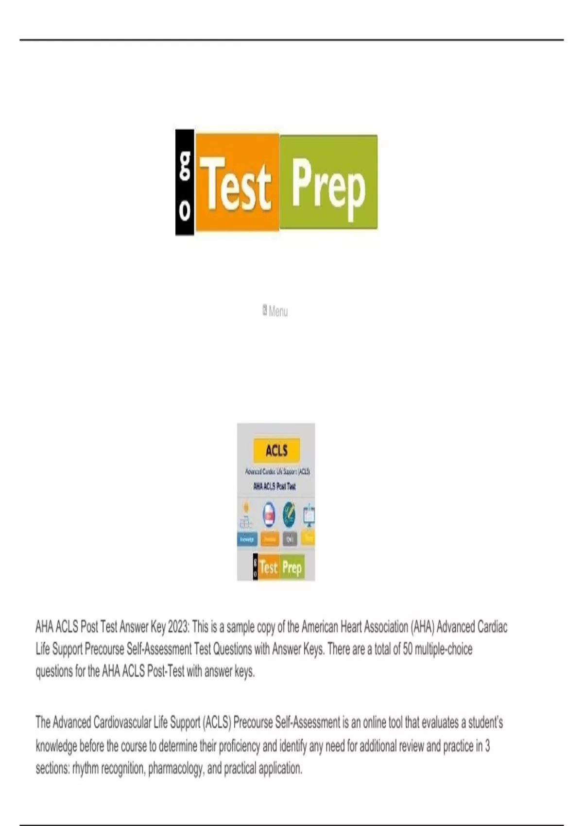 AHA ACLS Post Test Answer Key 2024 Latest Update Guaranteed Success