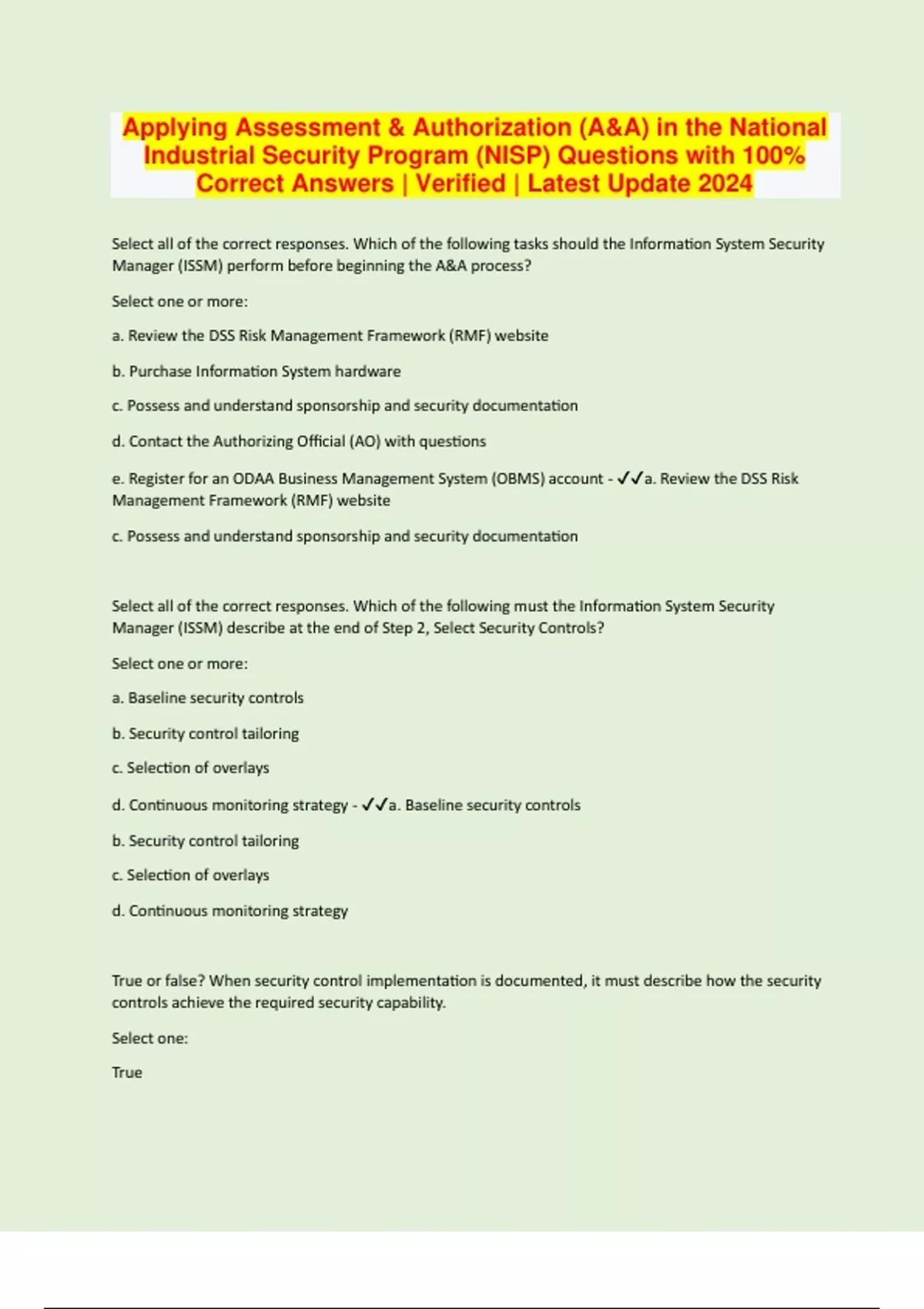 Applying Assessment & Authorization (A&A) in the National Industrial ...