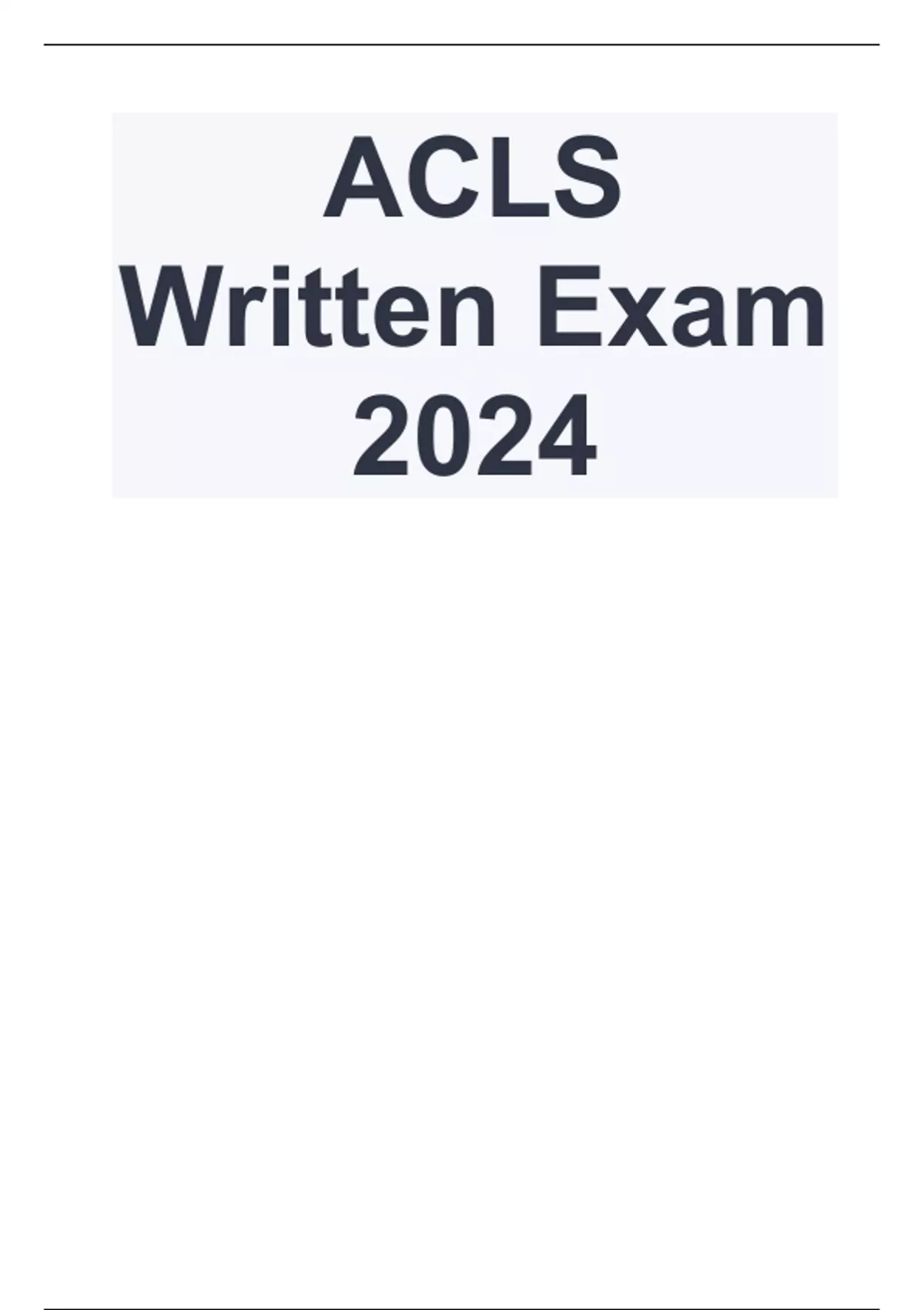 ACLS Written Exam 2024 - Acls - Stuvia US