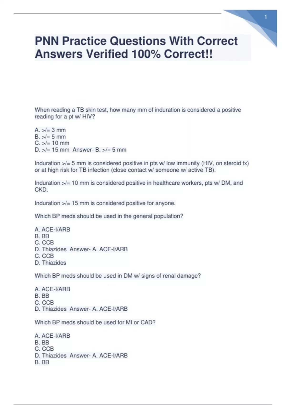 PNN Practice Questions With Correct Answers Verified 100% Correct!! 2024 - PNN - Stuvia US