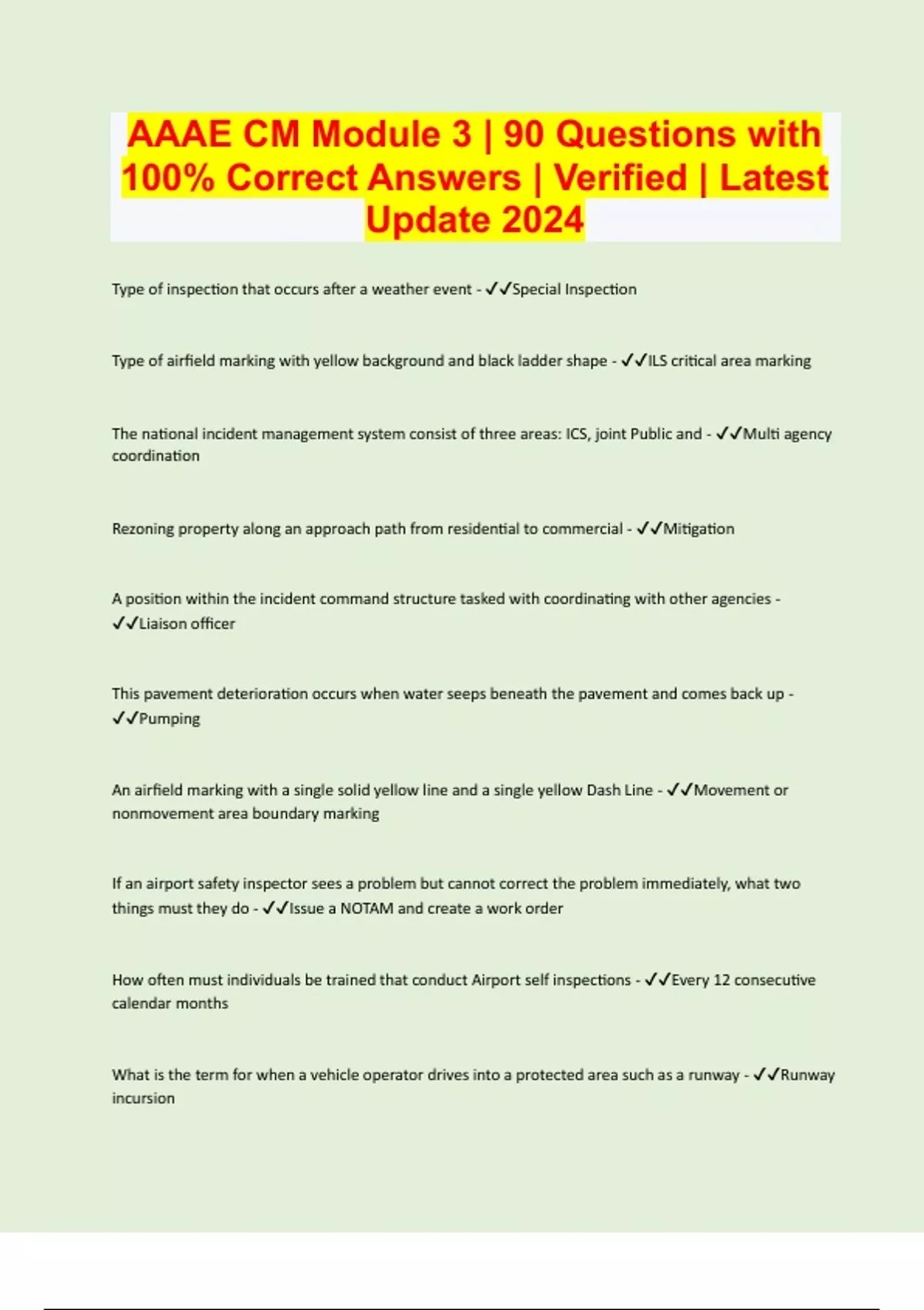 AAAE CM Module 3 | 90 Questions with 100% Correct Answers | Verified ...