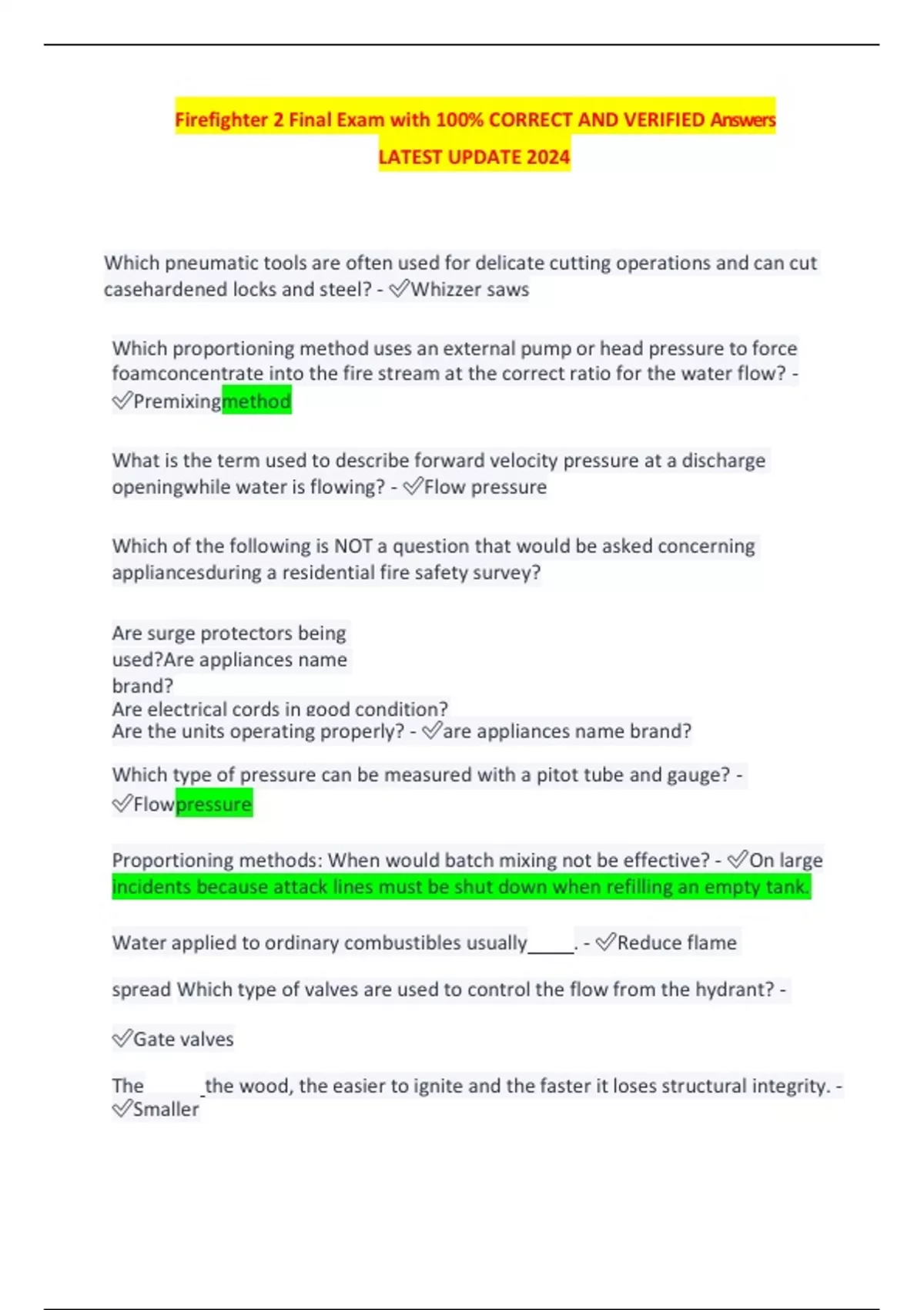 Firefighter 2 Final Exam with 100% CORRECT AND VERIFIED Answers LATEST ...