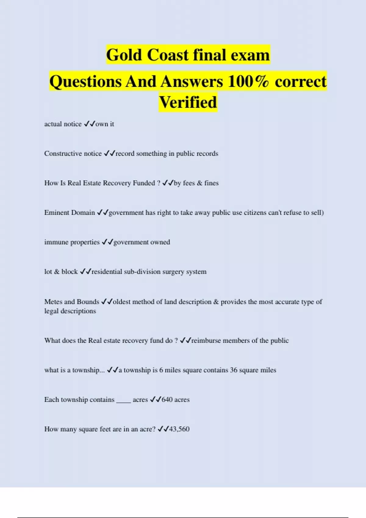 Gold Coast final exam Questions And Answers 100% correct Verified ...