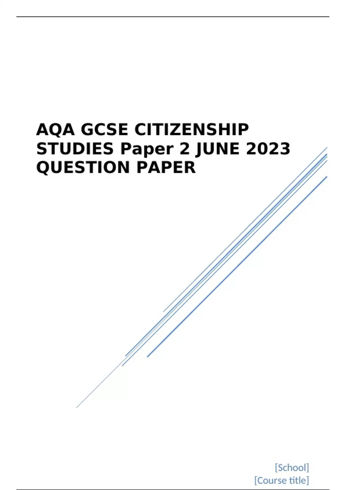 AQA GCSE CITIZENSHIP STUDIES Paper 2 JUNE 2023 QUESTION PAPER - AQA ...