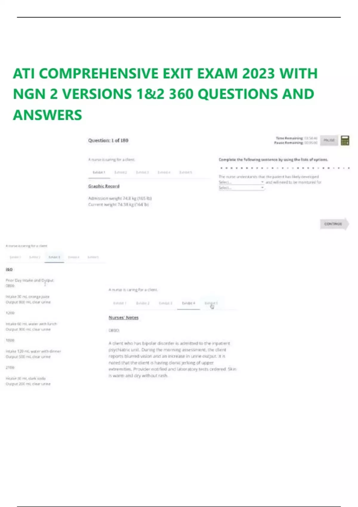 ATI COMPREHENSIVE EXIT EXAM 2023 WITH NGN 2 VERSIONS 1&2 360 QUESTIONS ...