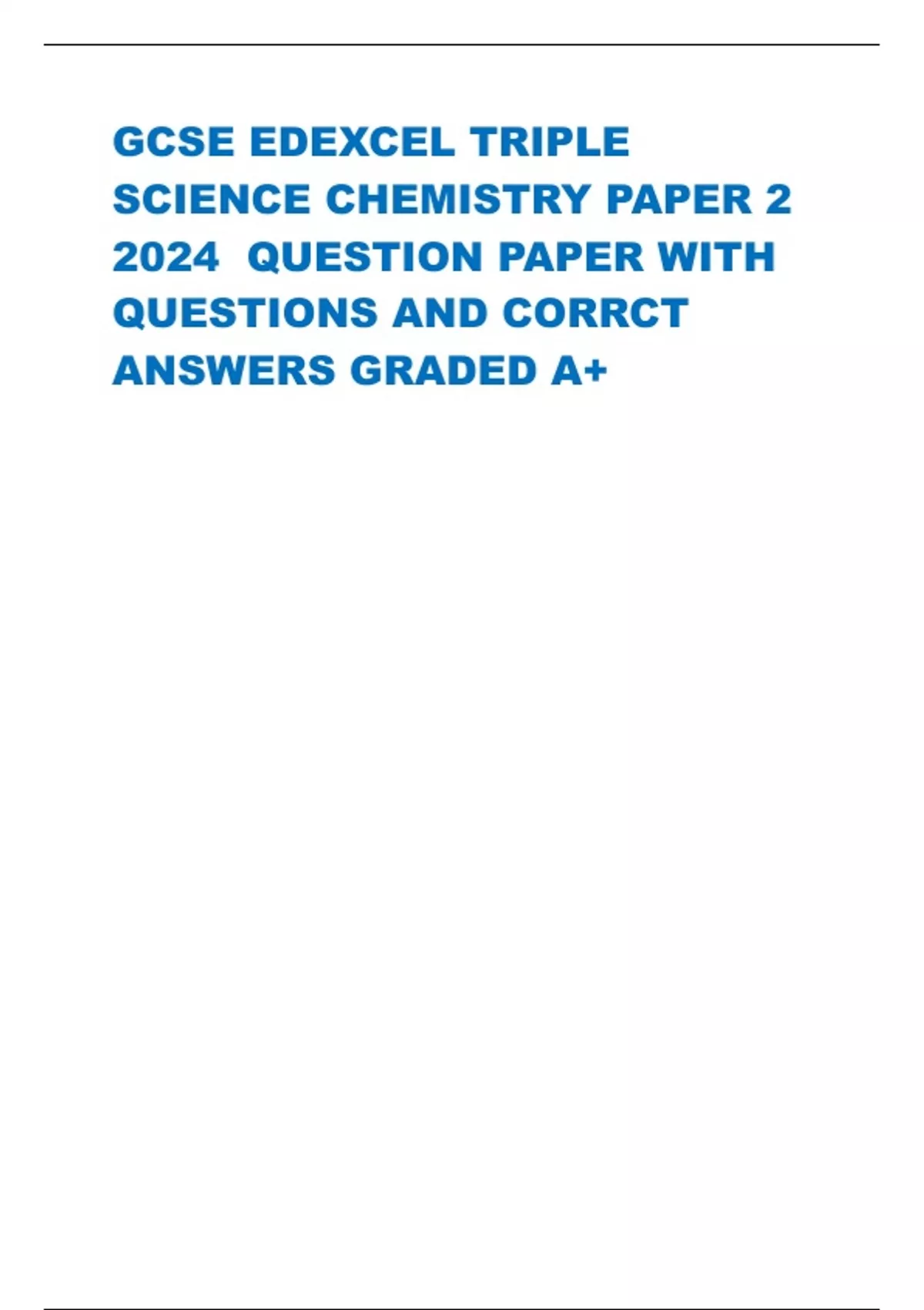 GCSE EDEXCEL TRIPLE SCIENCE CHEMISTRY PAPER 2 2024 QUESTION PAPER WITH ...