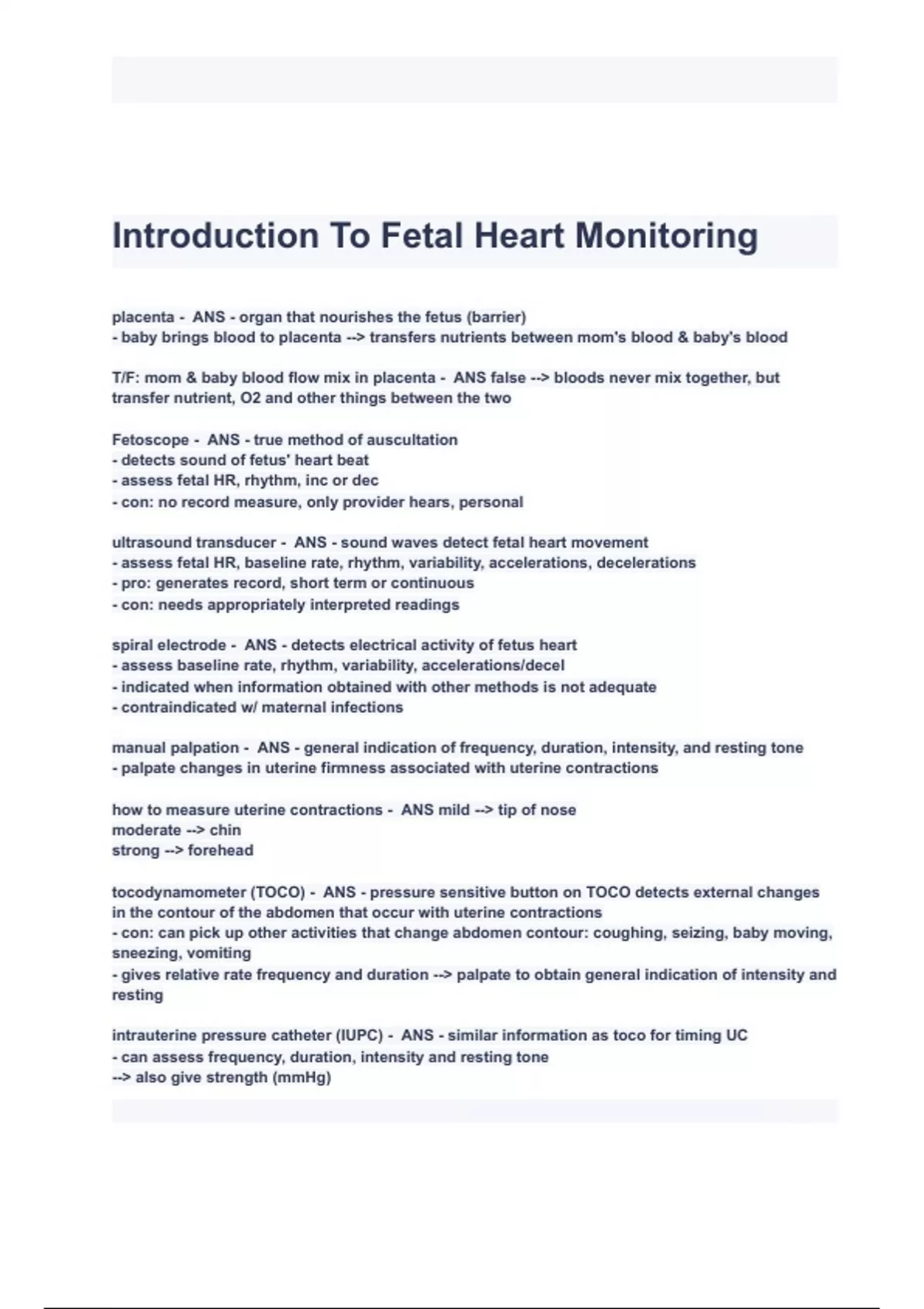Introduction To Fetal Heart Monitoring Certification Questions with ...