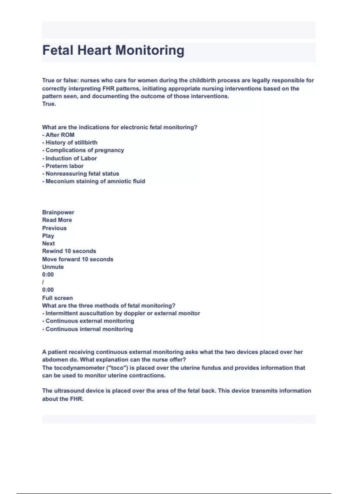 Fetal Heart Monitoring Exam Questions with correct Answers 2024( A+ ...